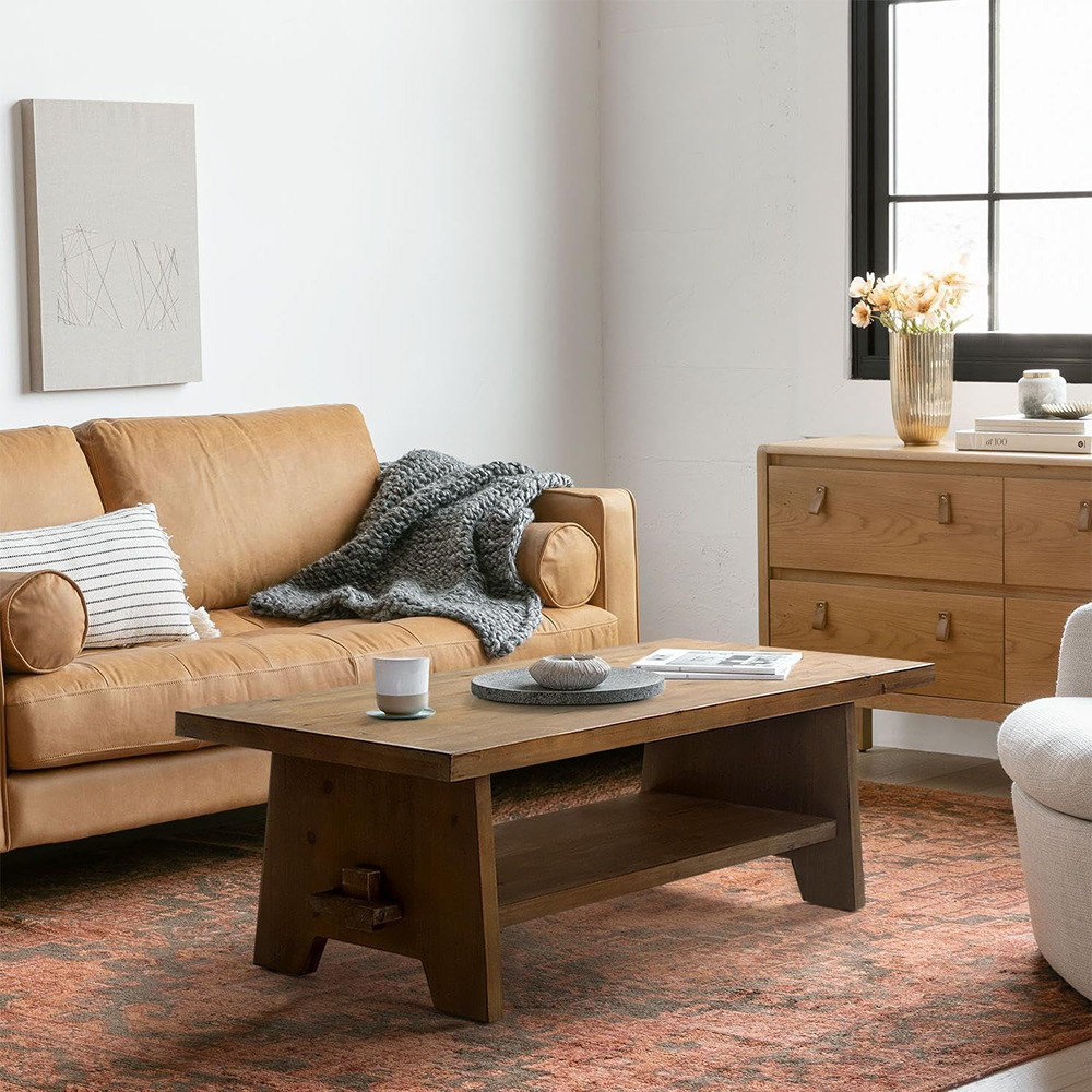 Millwood Pines Farmhouse Wood Coffee Table - 43.4” Mid Century Modern ...