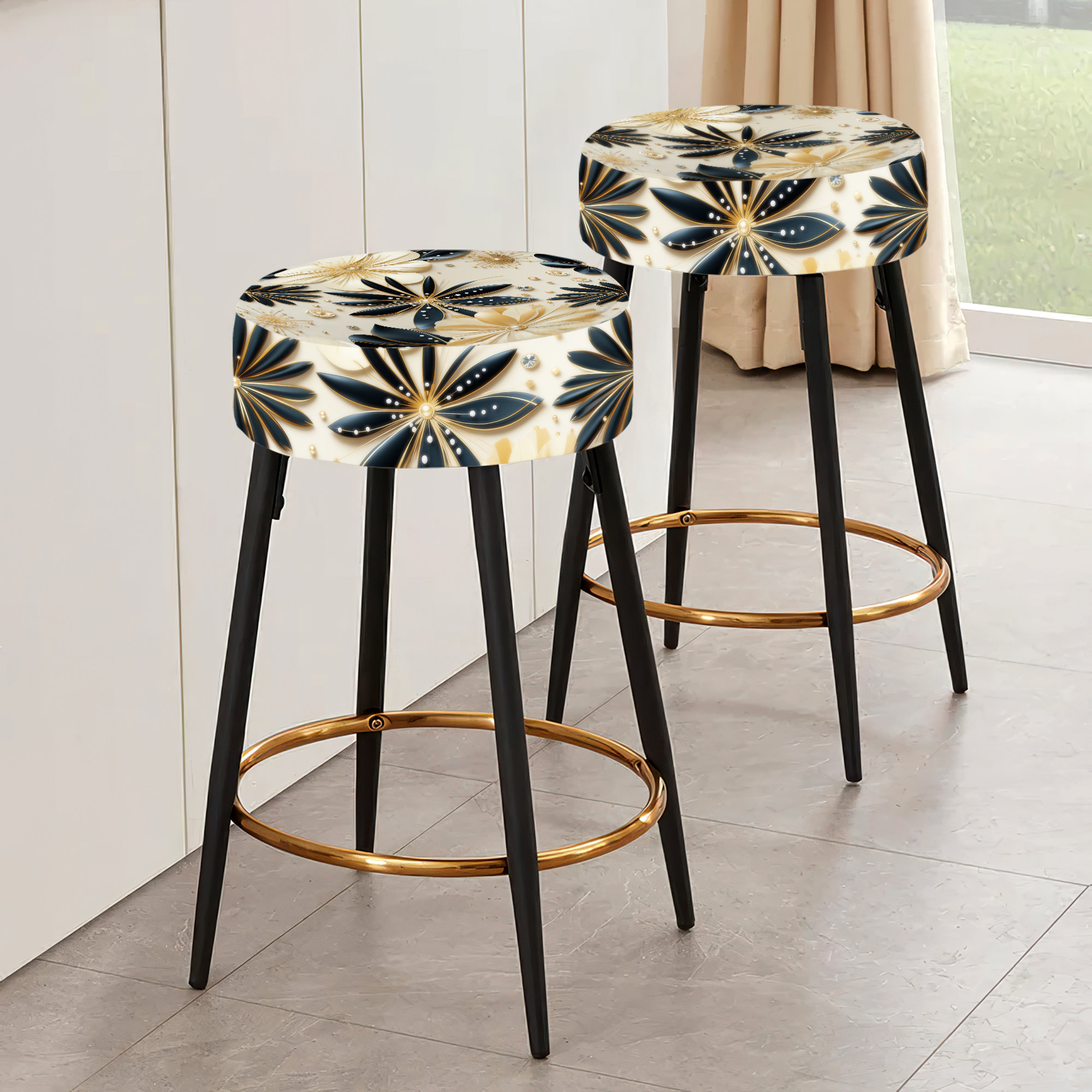 Design Art Beige And Champagne Opulent Glam - Marble Bar Stools Set Of ...