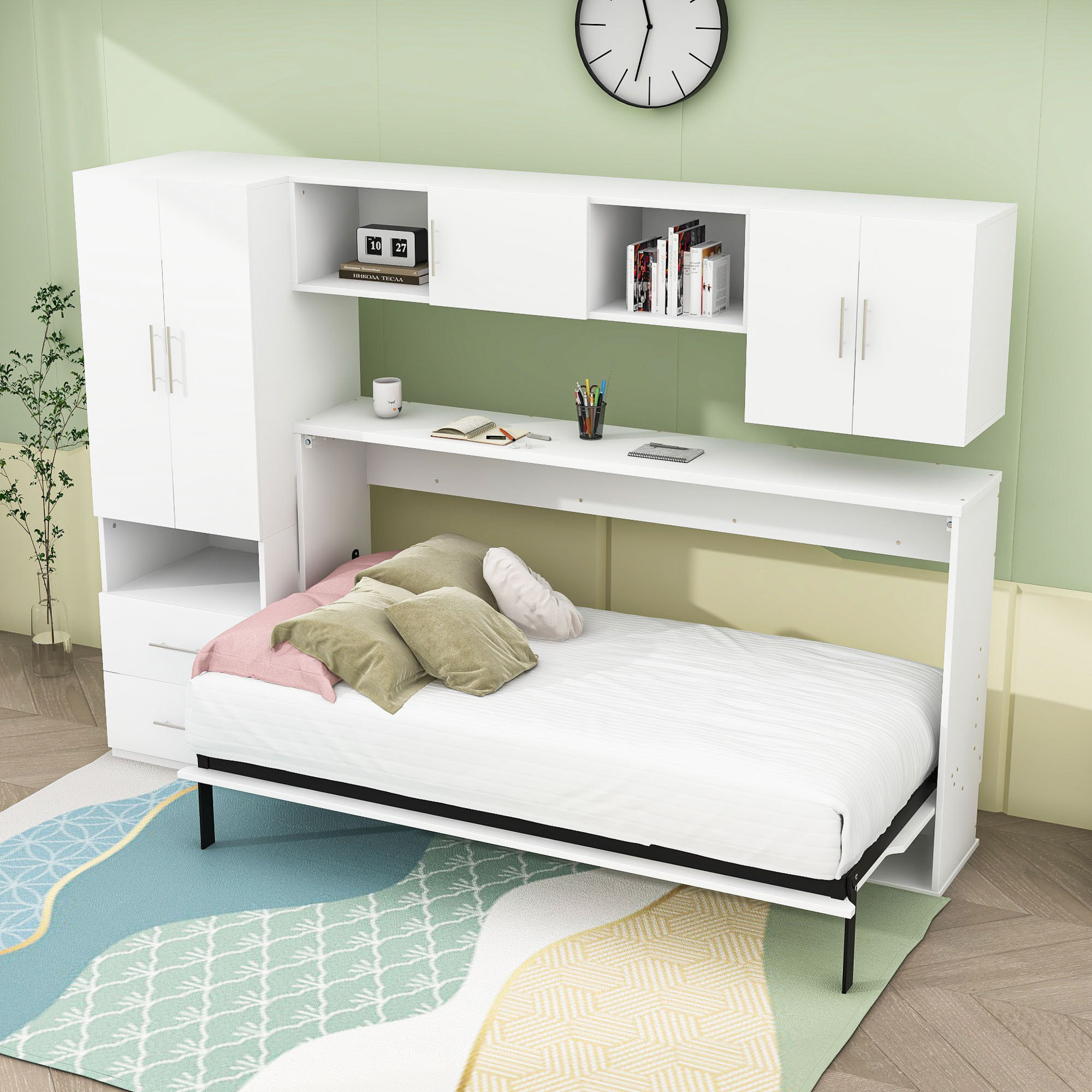 Latitude Run® Sessa Twin-Size Murphy Bed with Built-in Desk and Storage ...