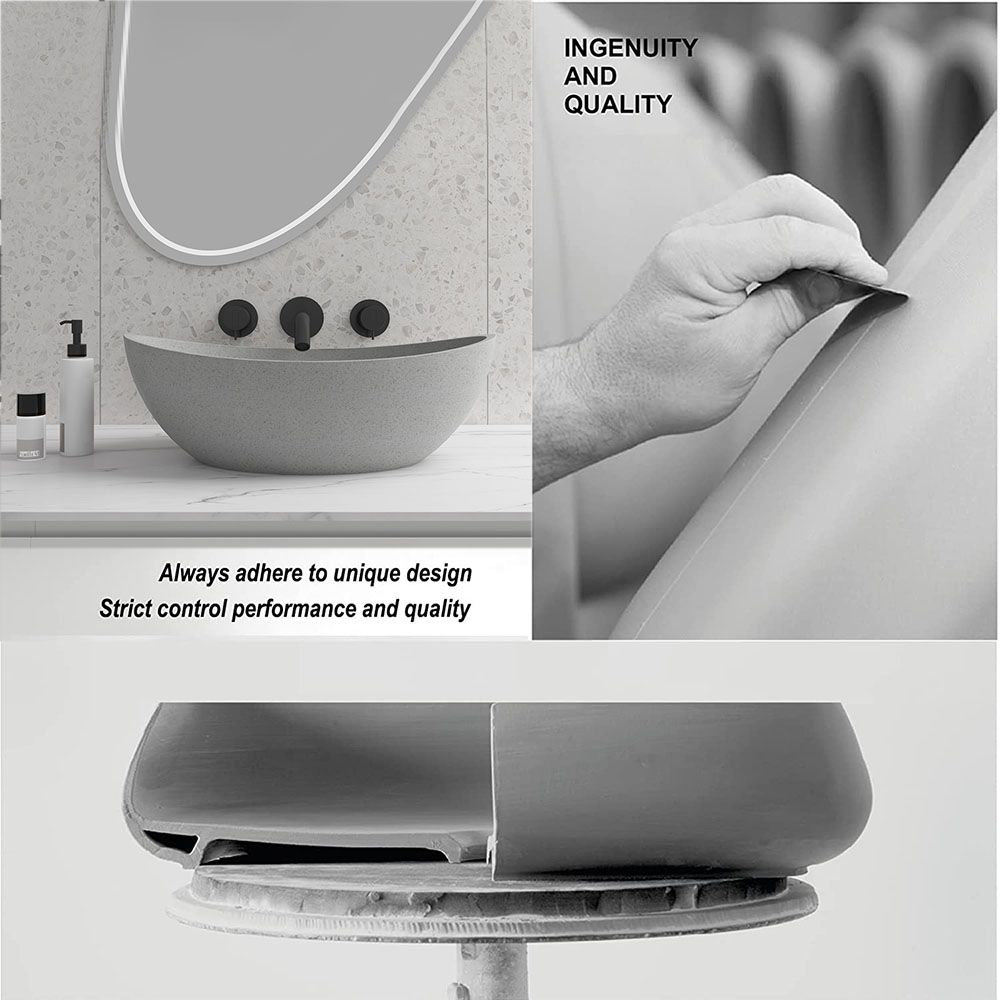 Schnappi 15.74"Oval Concrete Vessel Bathroom Sink In Grey Without ...