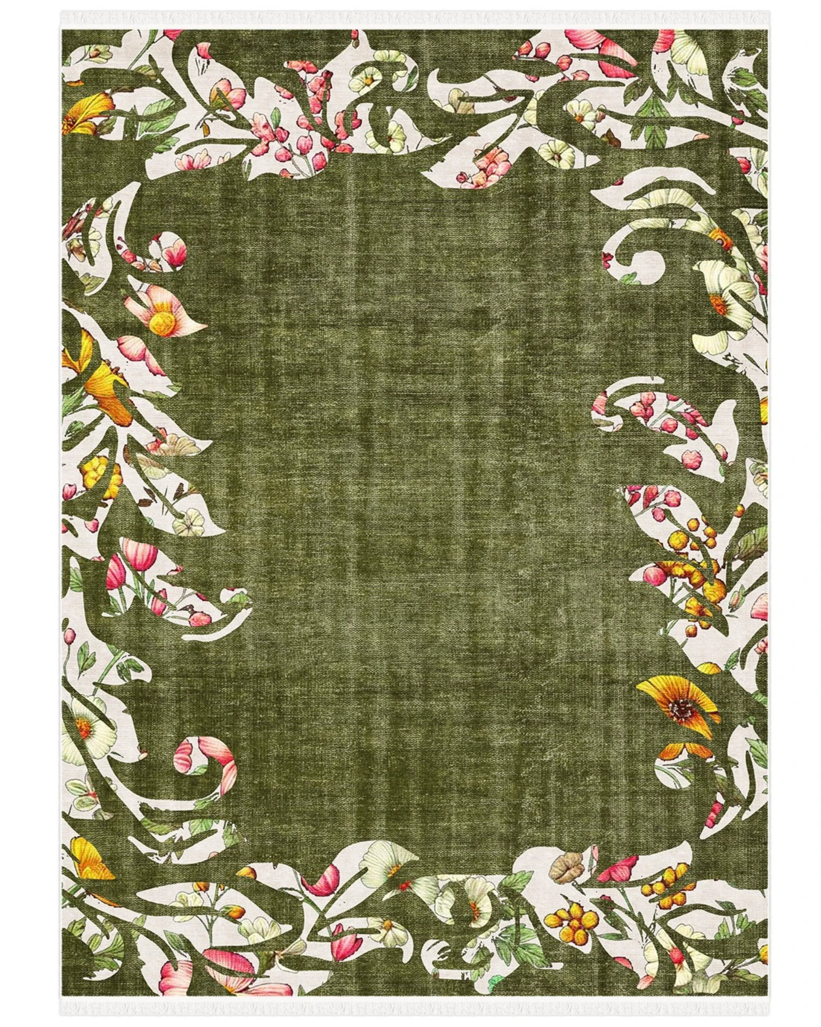 Red Barrel Studio Eugene Floral Design Green Colour Carpet Machine Made ...