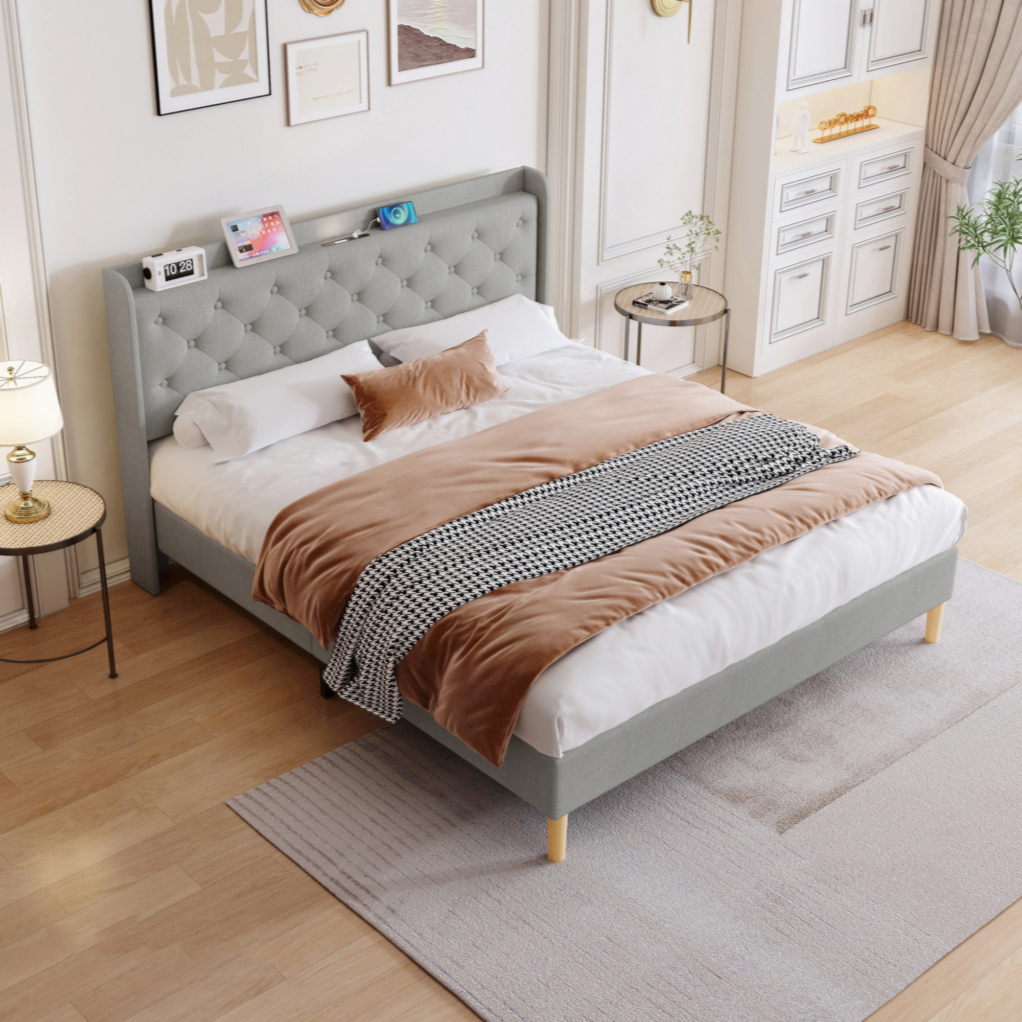 Red Barrel Studio® Queen Size Bed, Mesh Backboard Beautiful, With LED ...