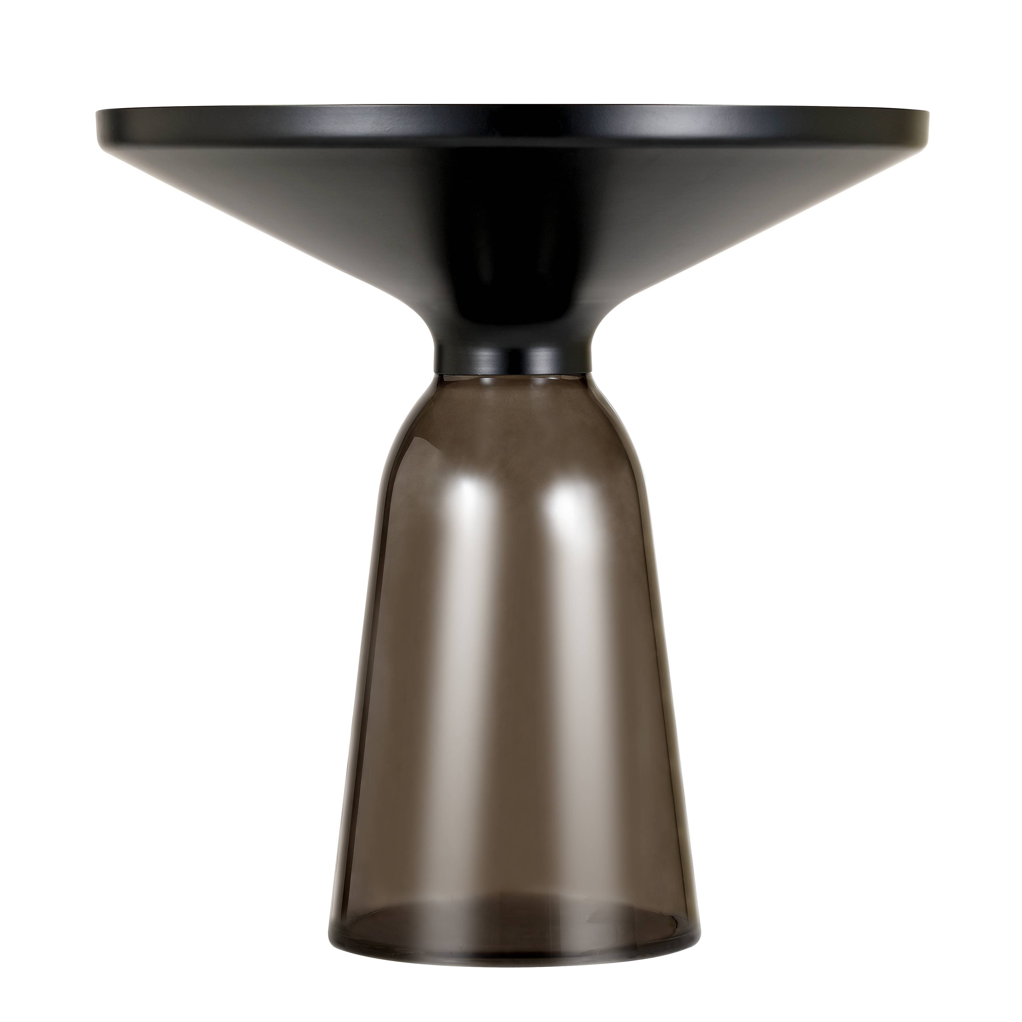 LeisureMod 19" Round Side End Table Glass/Sintered Stone Top With ...