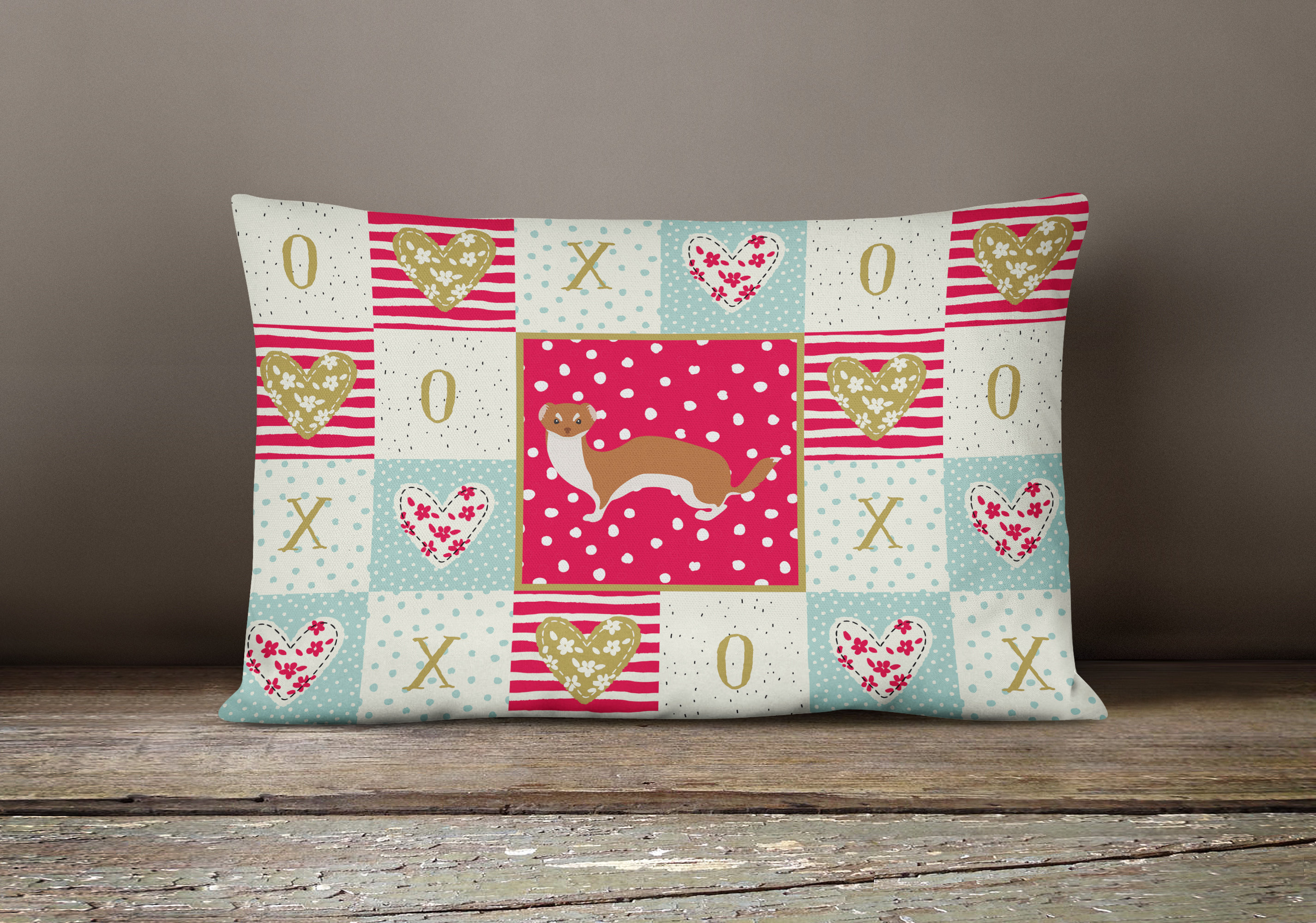 Caroline's Treasures Weasel Love Patchwork Lumbar Pillow | Wayfair