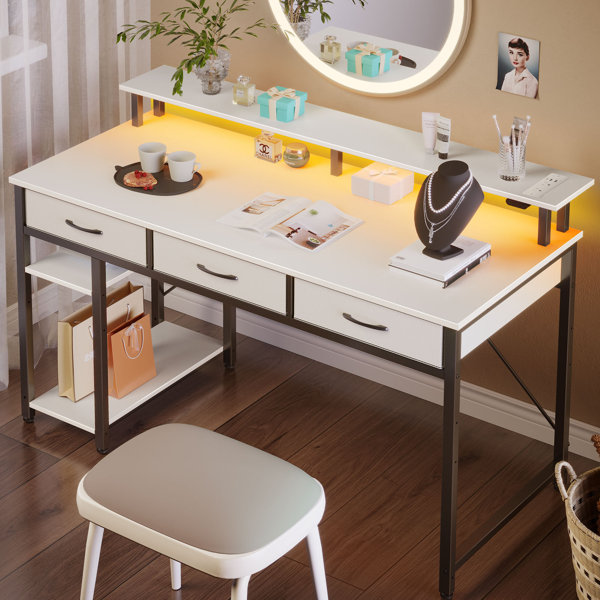 17 Stories Rectangle Computer Desk with Shelves, Office Desk with Power ...