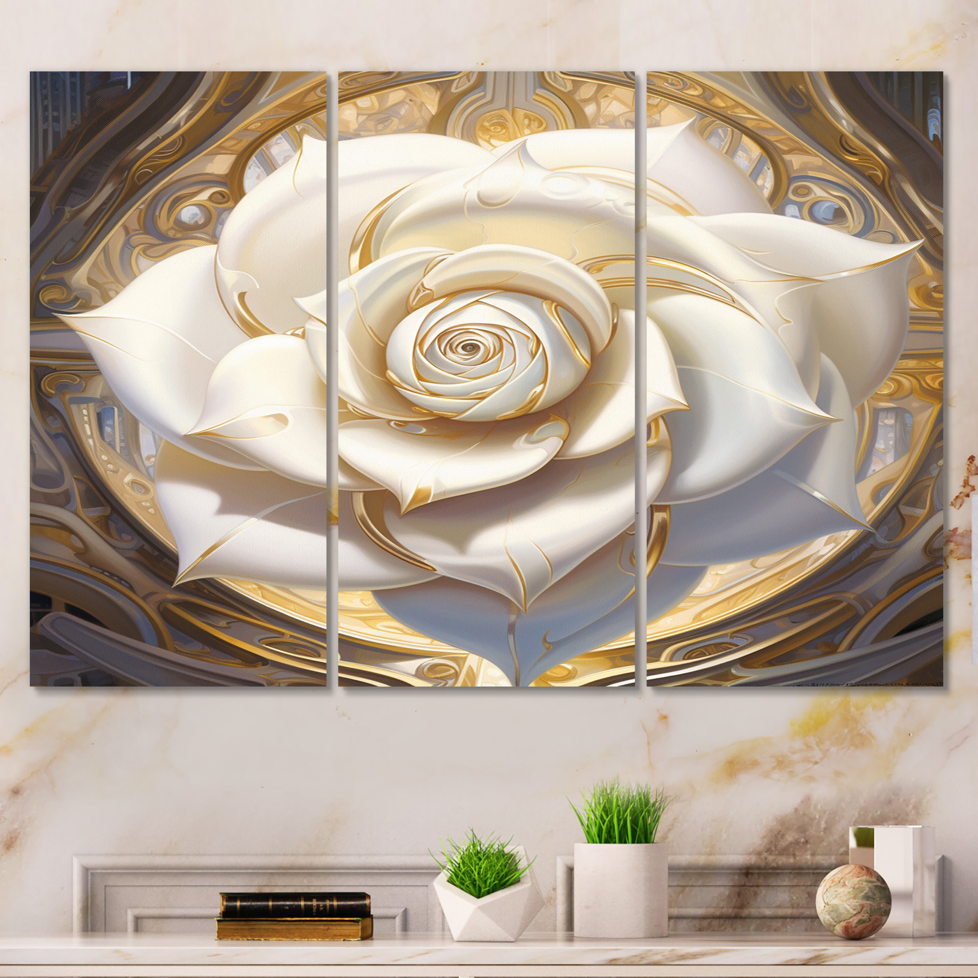 Design Art Exquisite White Rose Delicate Glam Illustration - Rose Wall ...