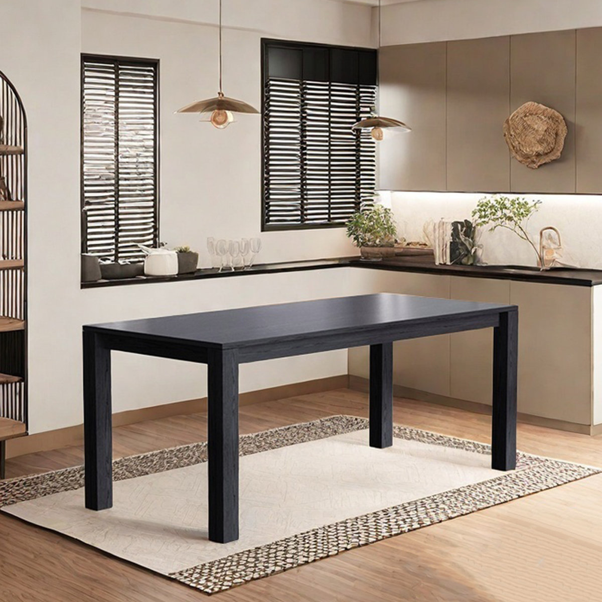 Beicang Home Black solid wood dining table rectangular home | Wayfair