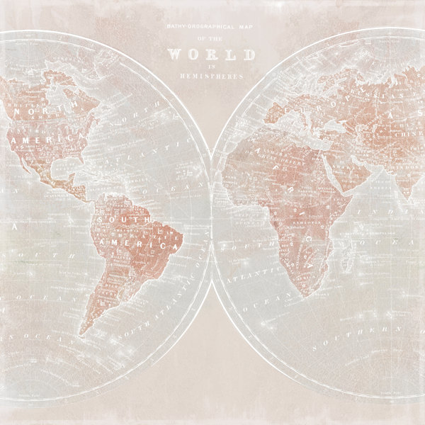 Breakwater Bay World Globe Map Blush And Grey 2 - Wrapped Canvas Print ...