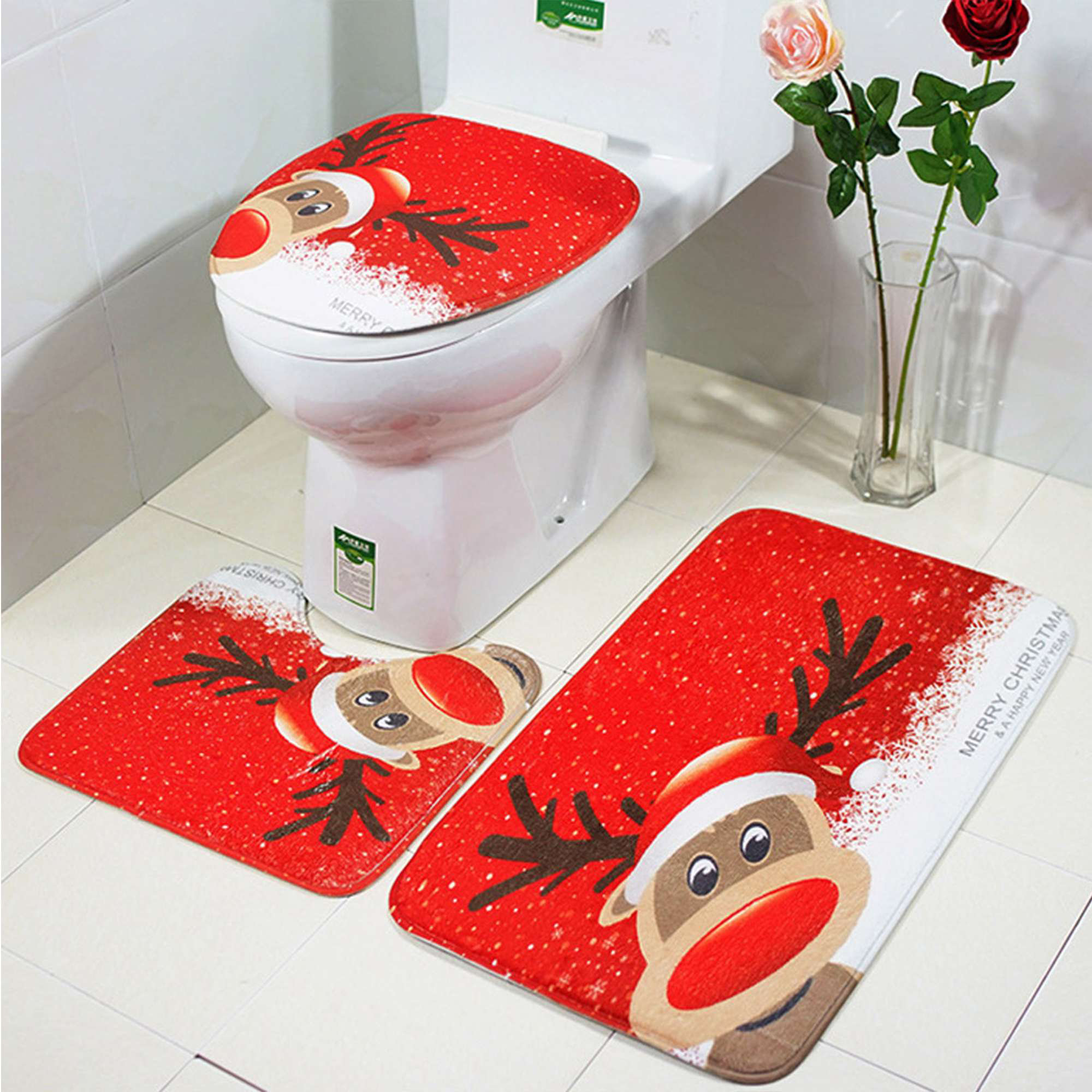 The Holiday Aisle® 3 Piece Christmas Bathroom Rugs Set with Non Slip ...