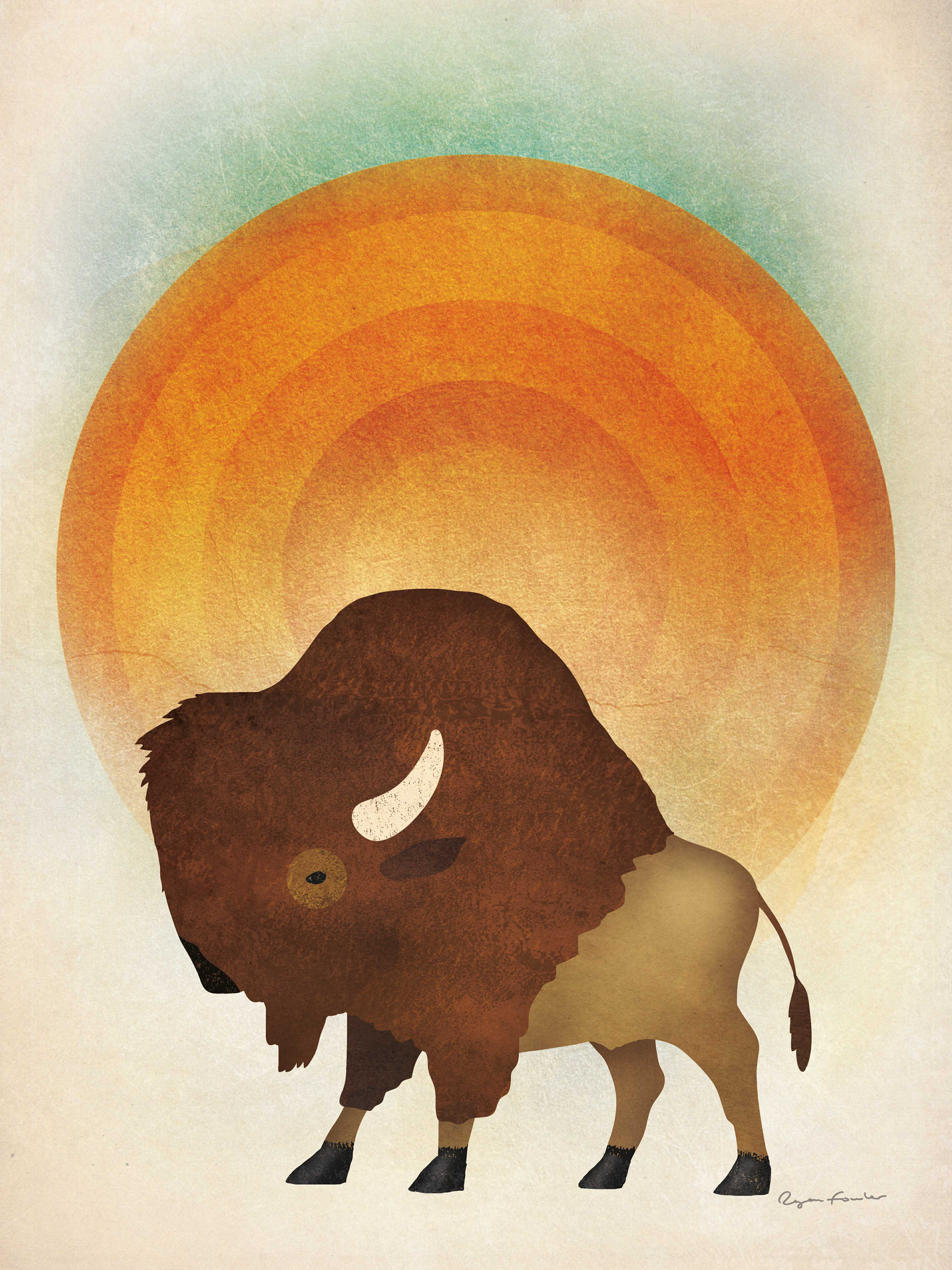 Union Rustic Blazing Sun Bison by - Wrapped Canvas Print - Wayfair Canada