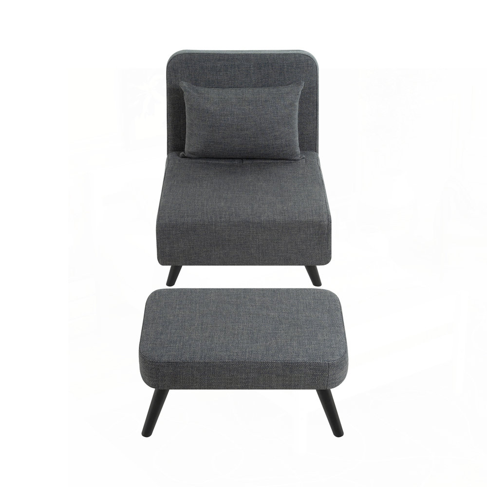 George Oliver 3 in 1 Foldable Linen Chaise Lounge Accent Chair with ...