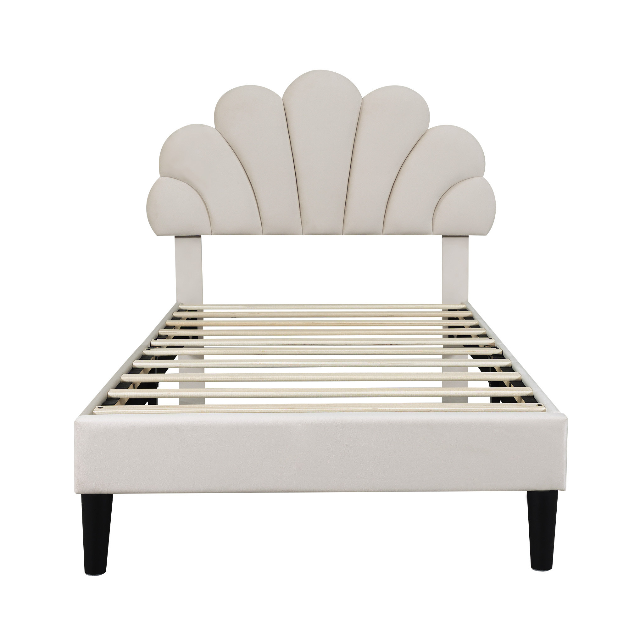 Mercer41 Forcier 90x190cm Single Velvet Upholstered Bed Frame with ...