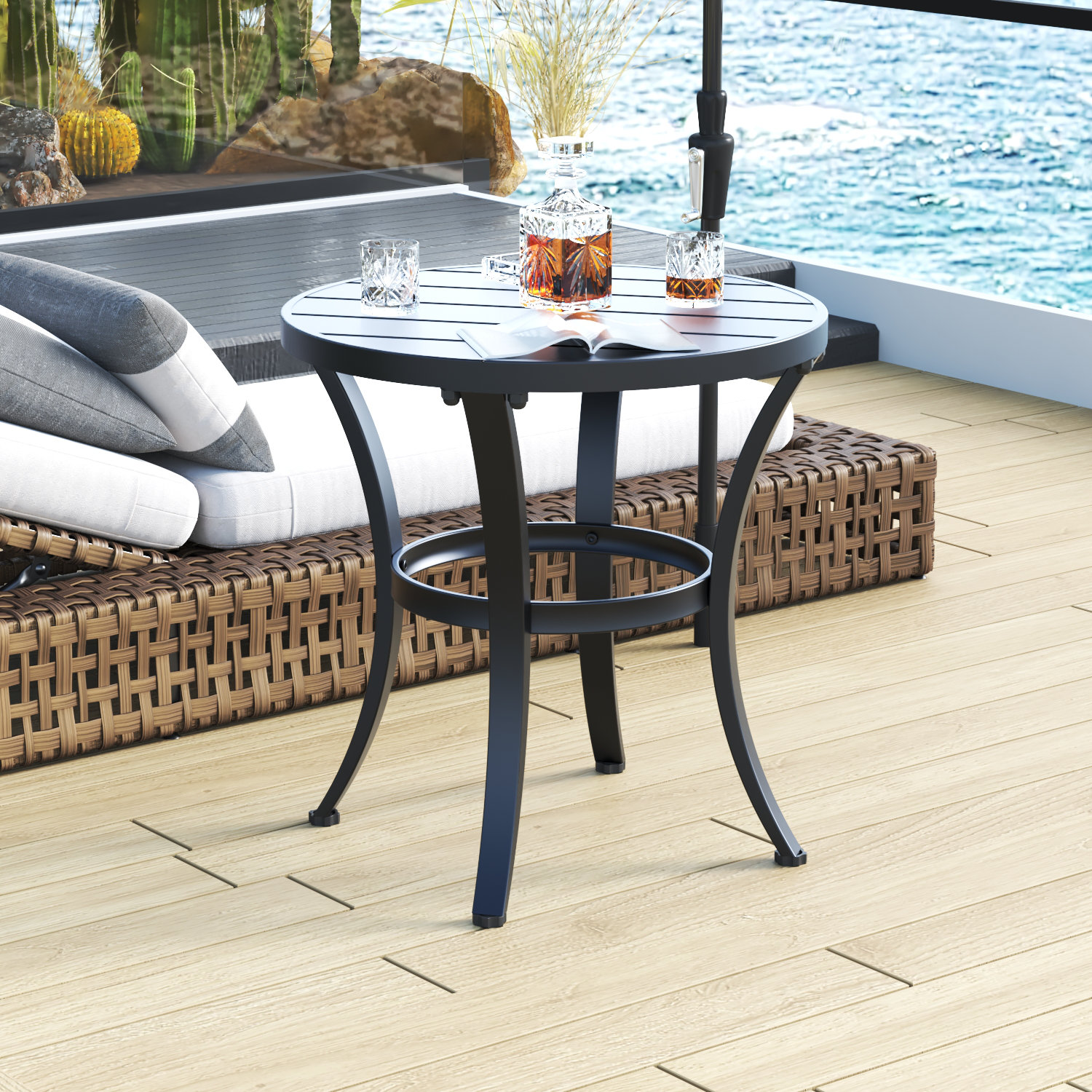 Winston Porter 20''H Elegance Black Iron Round Side Table For Outdoor ...