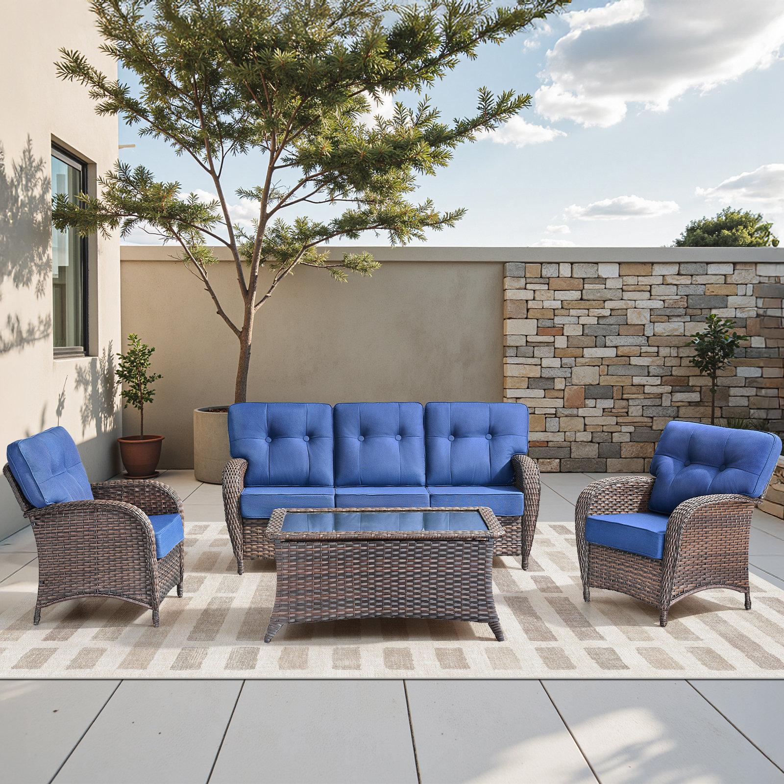 Red Barrel Studio® 6 Piece Brown Wicker Patio Conversation Set, Outdoor ...