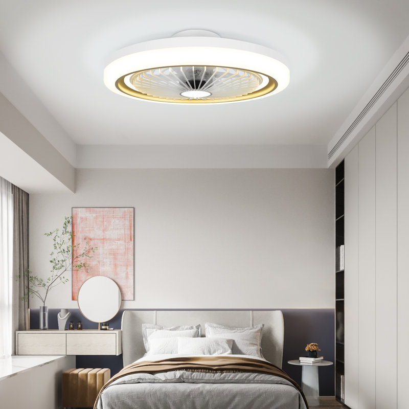 Ebern Designs 19'' Flush Mount Ceiling Fan with Remote Control and LED ...