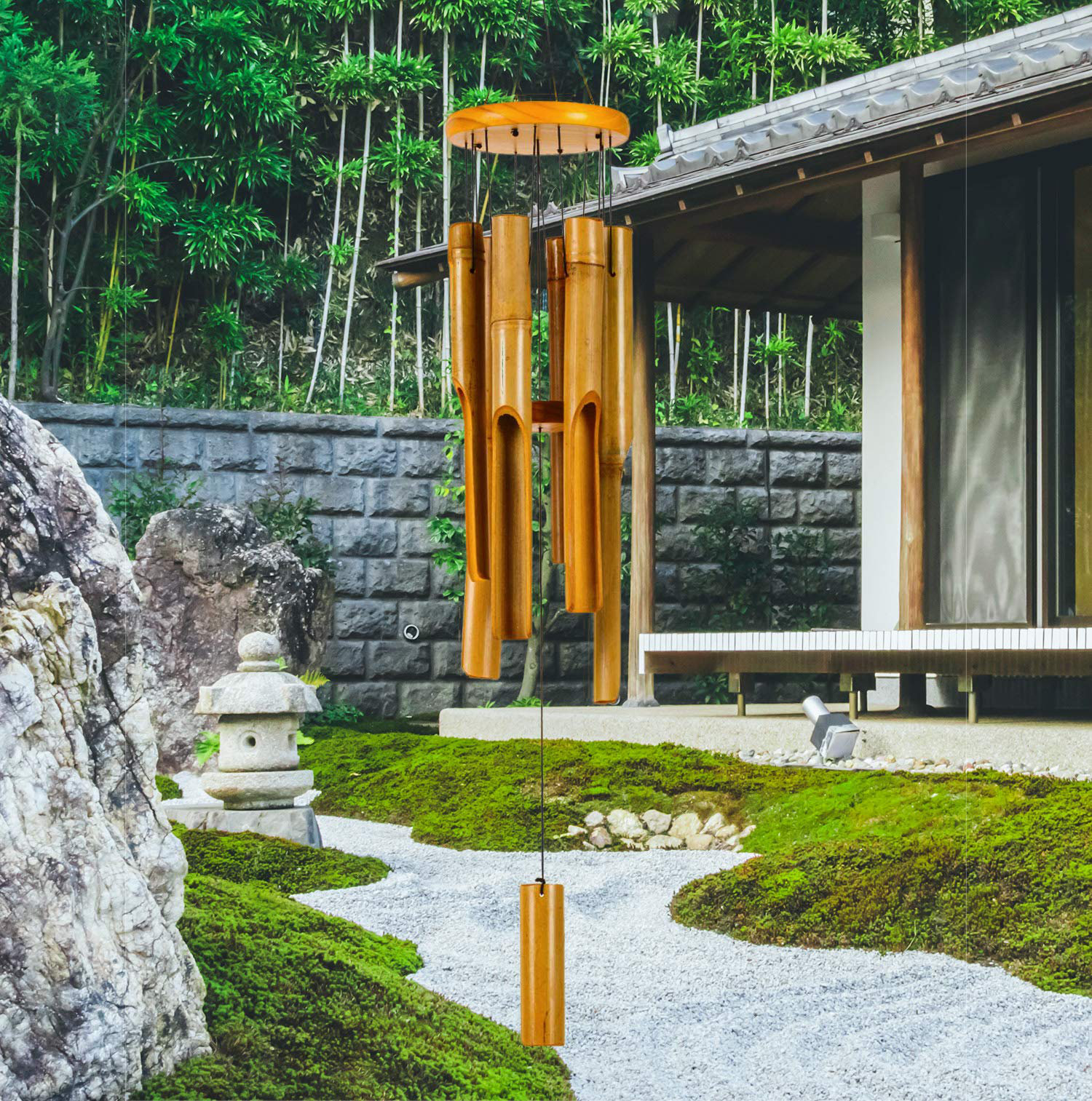 Arlmont & Co. Outdoor Wooden Bamboo Wind Chimes, Large Bass Wooden Wind ...