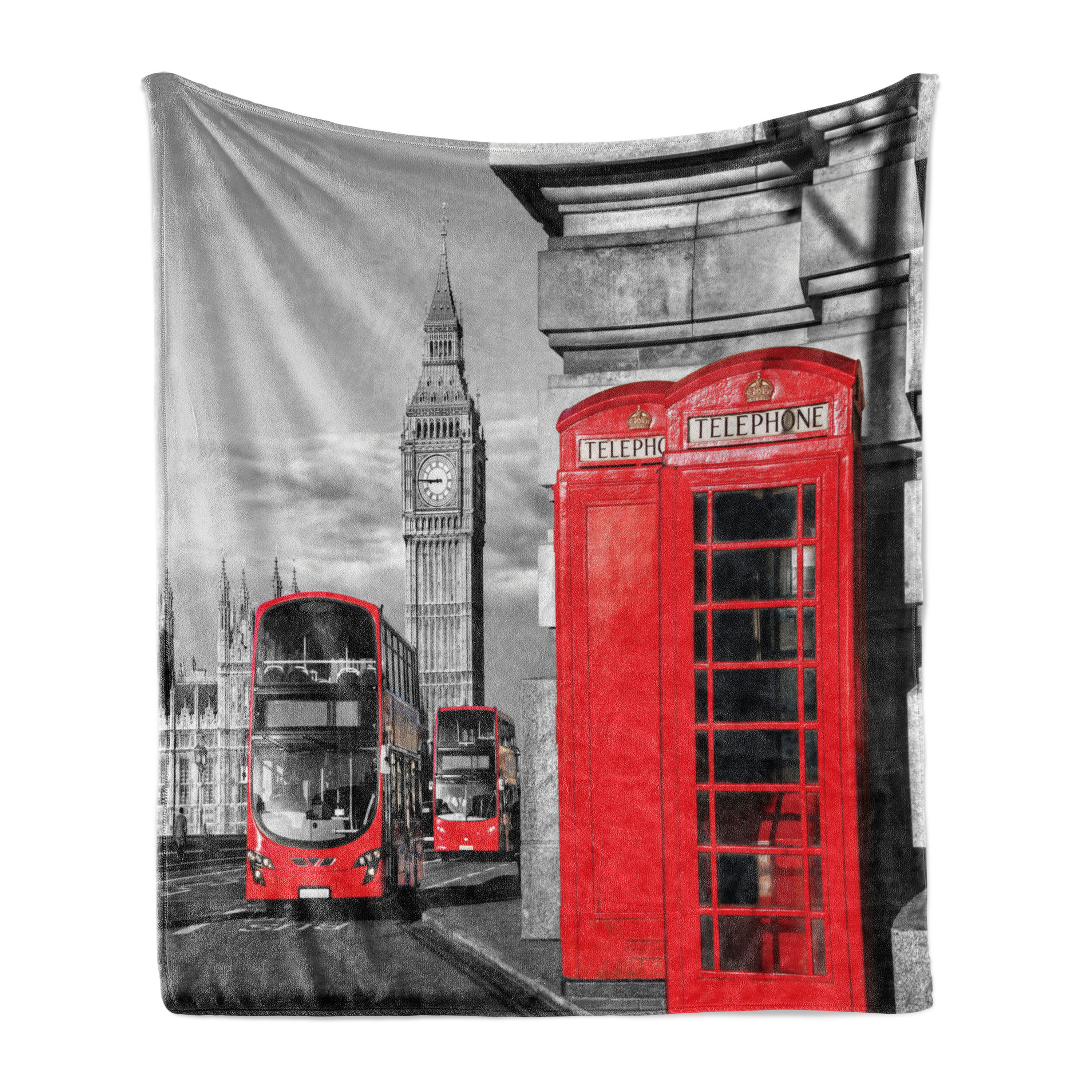 Ambesonne Europe Fleece Throw Blanket London Retro Phone Booth Red Grey ...