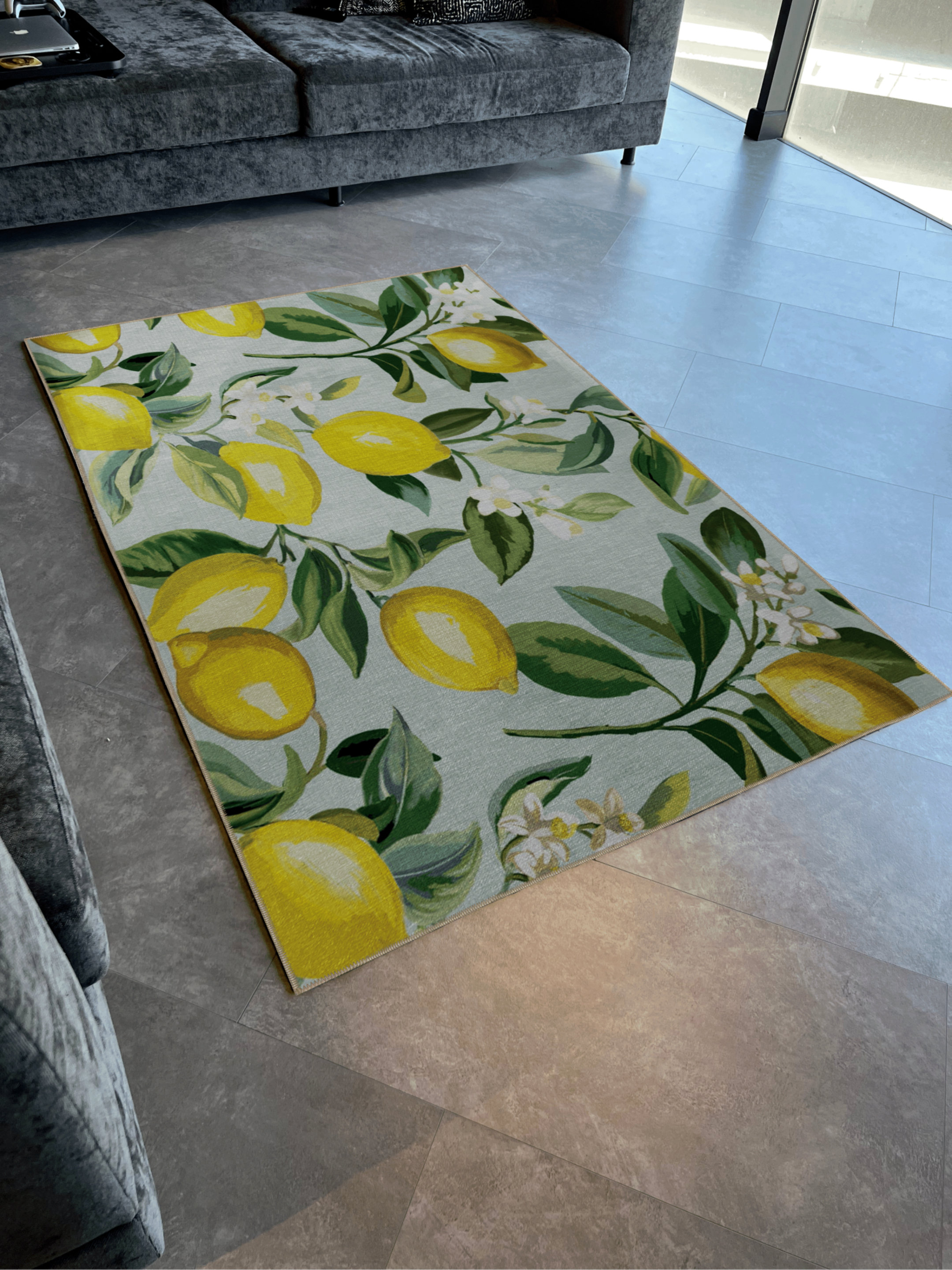 Bungalow Rose Light Blue Themed Tree Branch and Lemon Patterned Modern ...