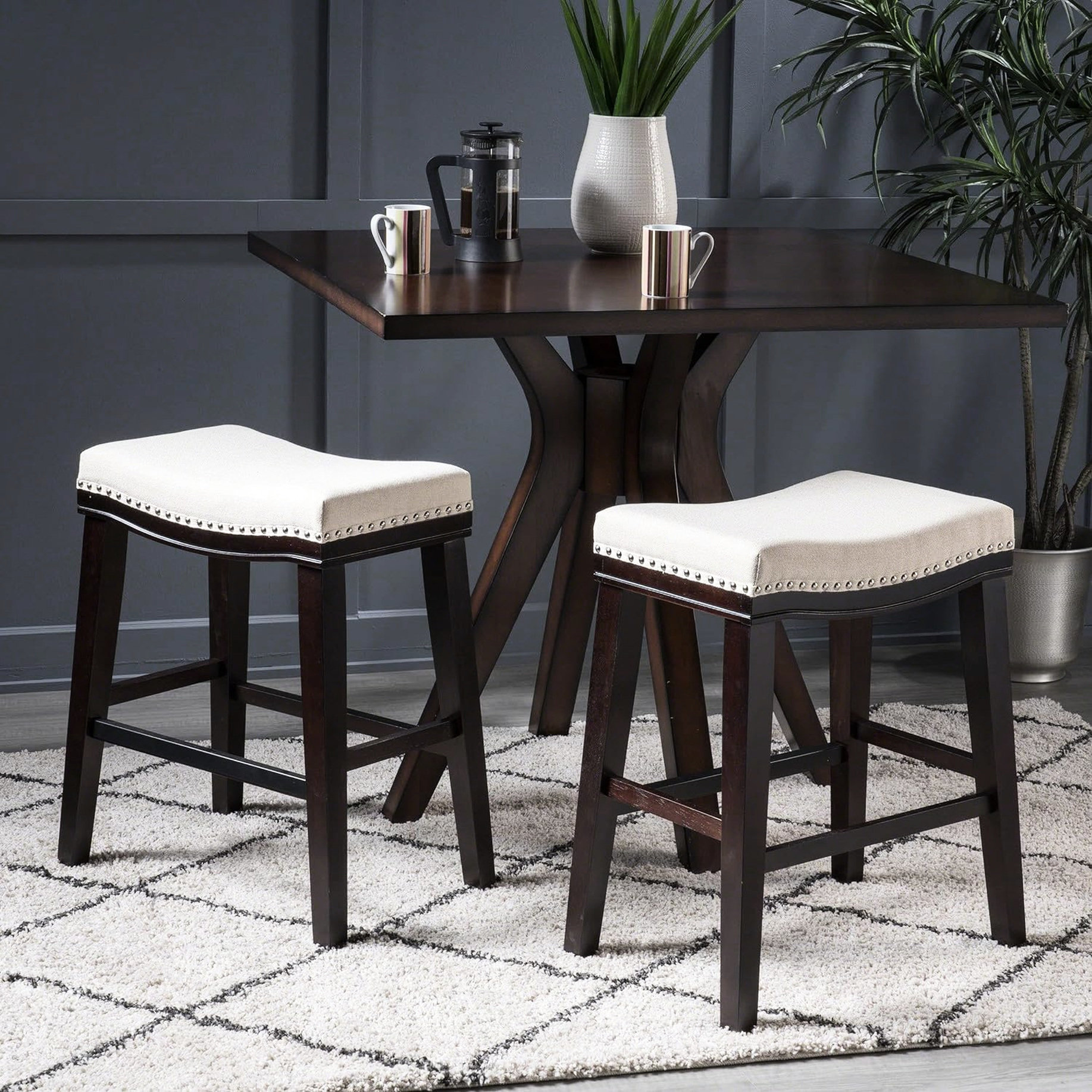 Lark Manor™ Counter Stools (pair), Fabric With Leather, 22.04 Inches ...