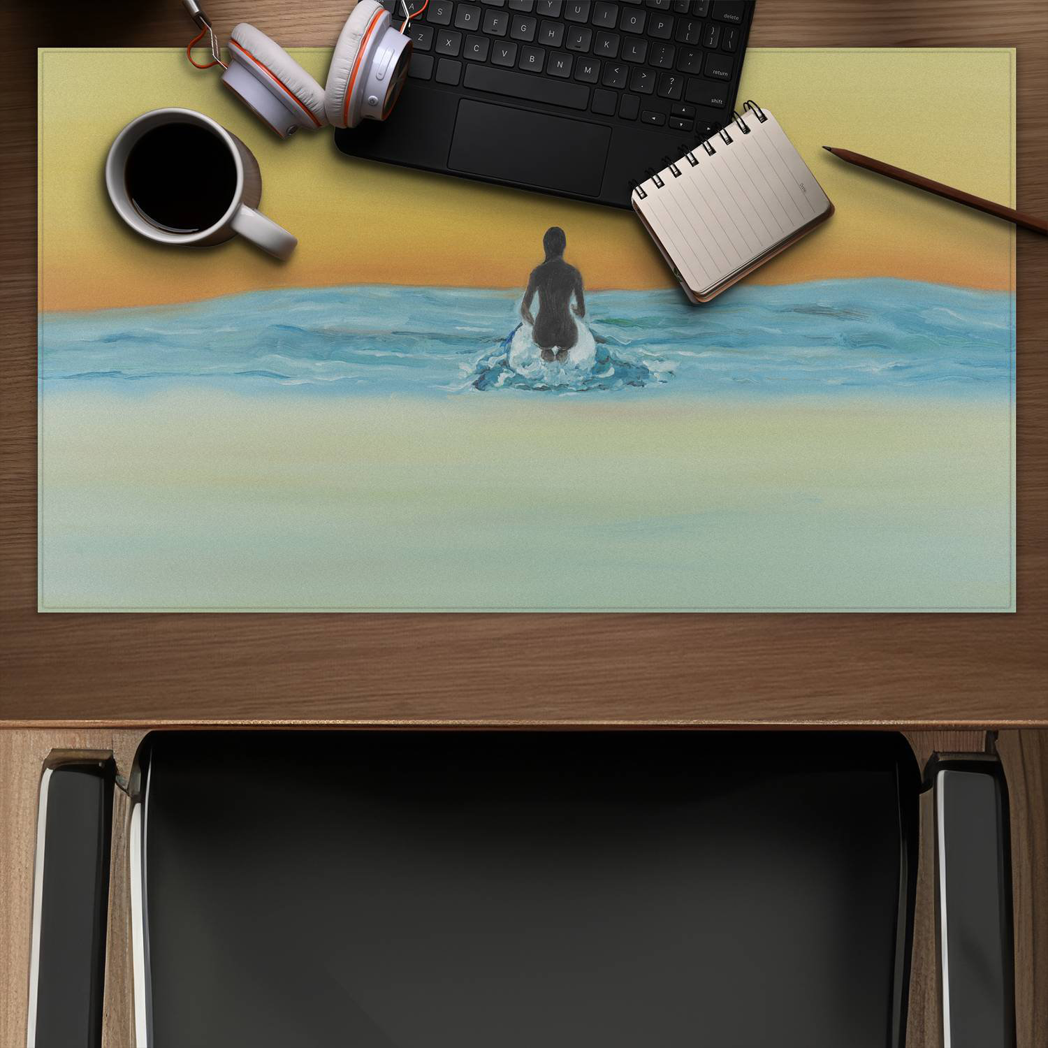 Begin Edition International Inc. A surfer swimming by dawn - 14.00"x24 ...