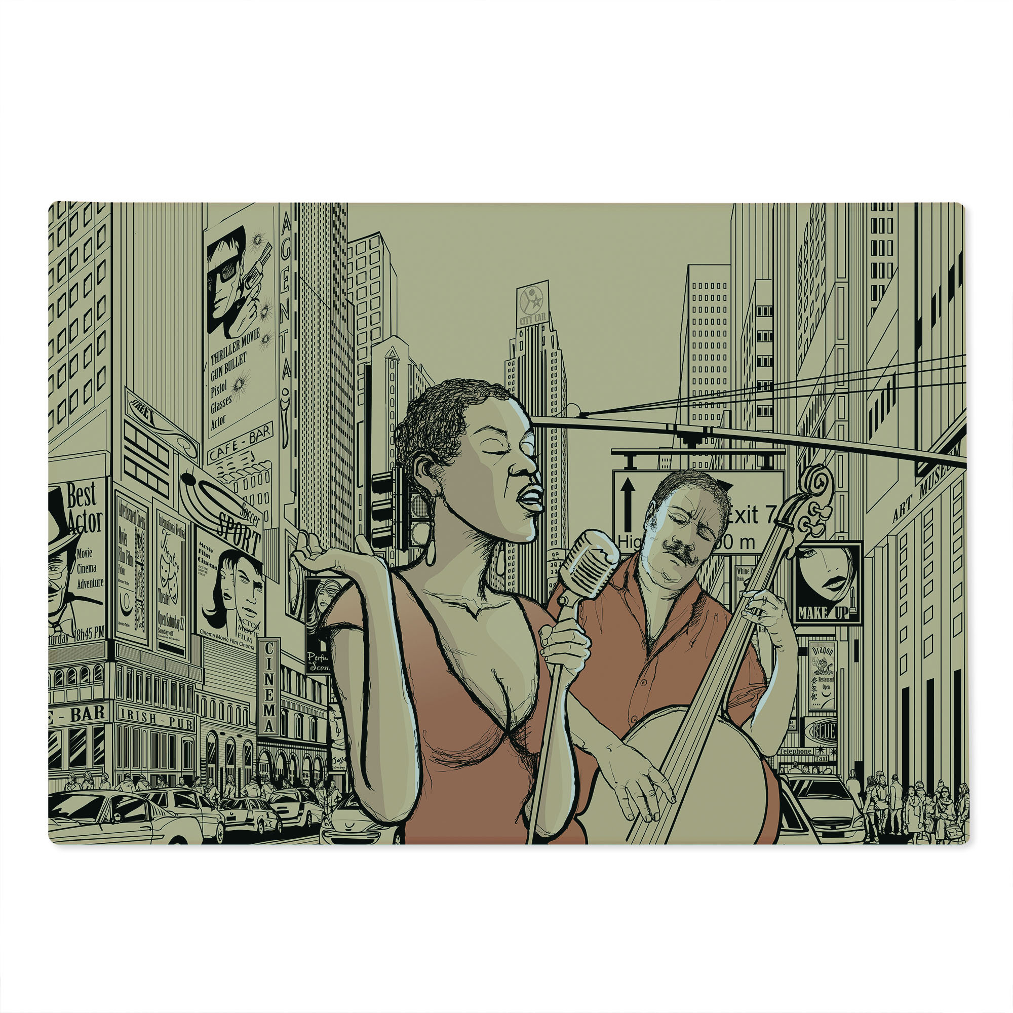 Ambesonne New York Cutting Board Large Size Jazz Singer Guitarist Brown ...