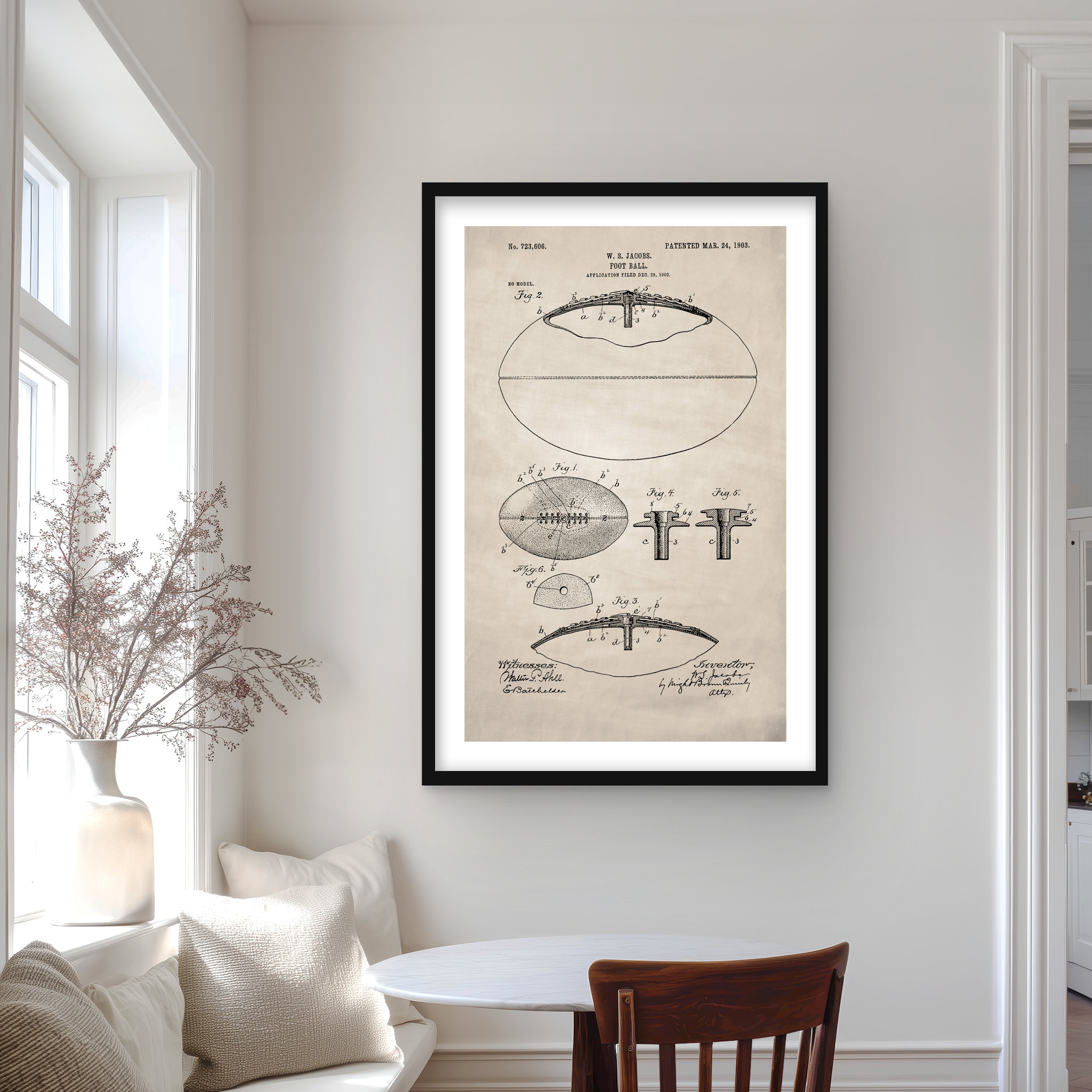 Lark Manor Beige Blueprint Football - Framed Matted Print for Man Cave ...