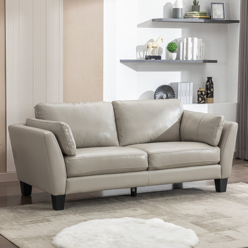 Latitude Run® Lamoria 81'' Top Genuine Leather Square Arms Sofa with ...