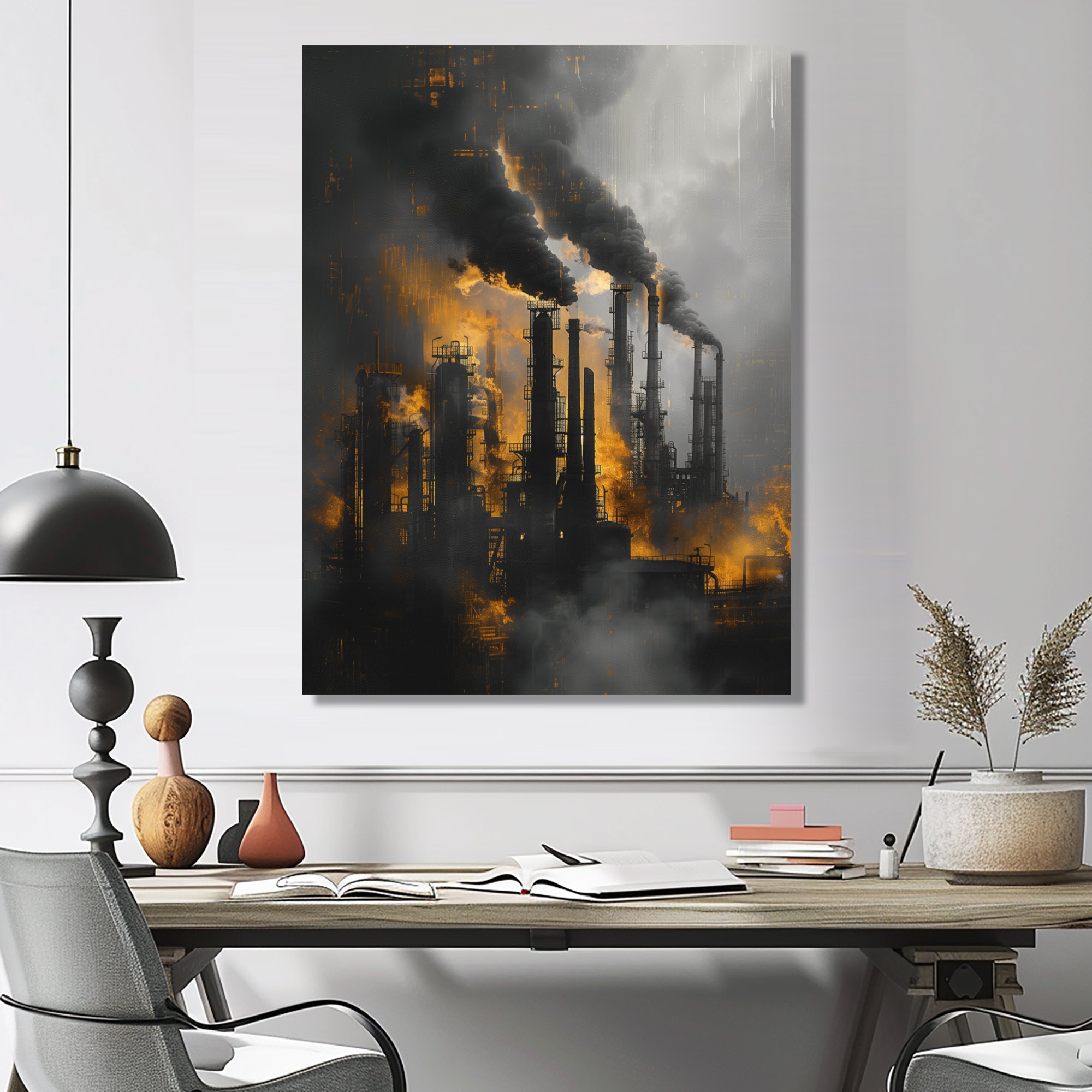 Design Art Yellow Grey Monochrome Factory Photo I - Factories Wall ...