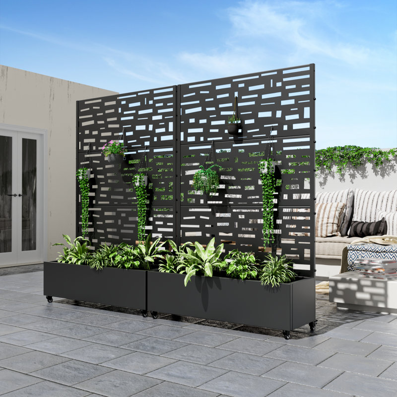 Latitude Run® Metal Planter Box with Trellis with Wheels & Reviews ...