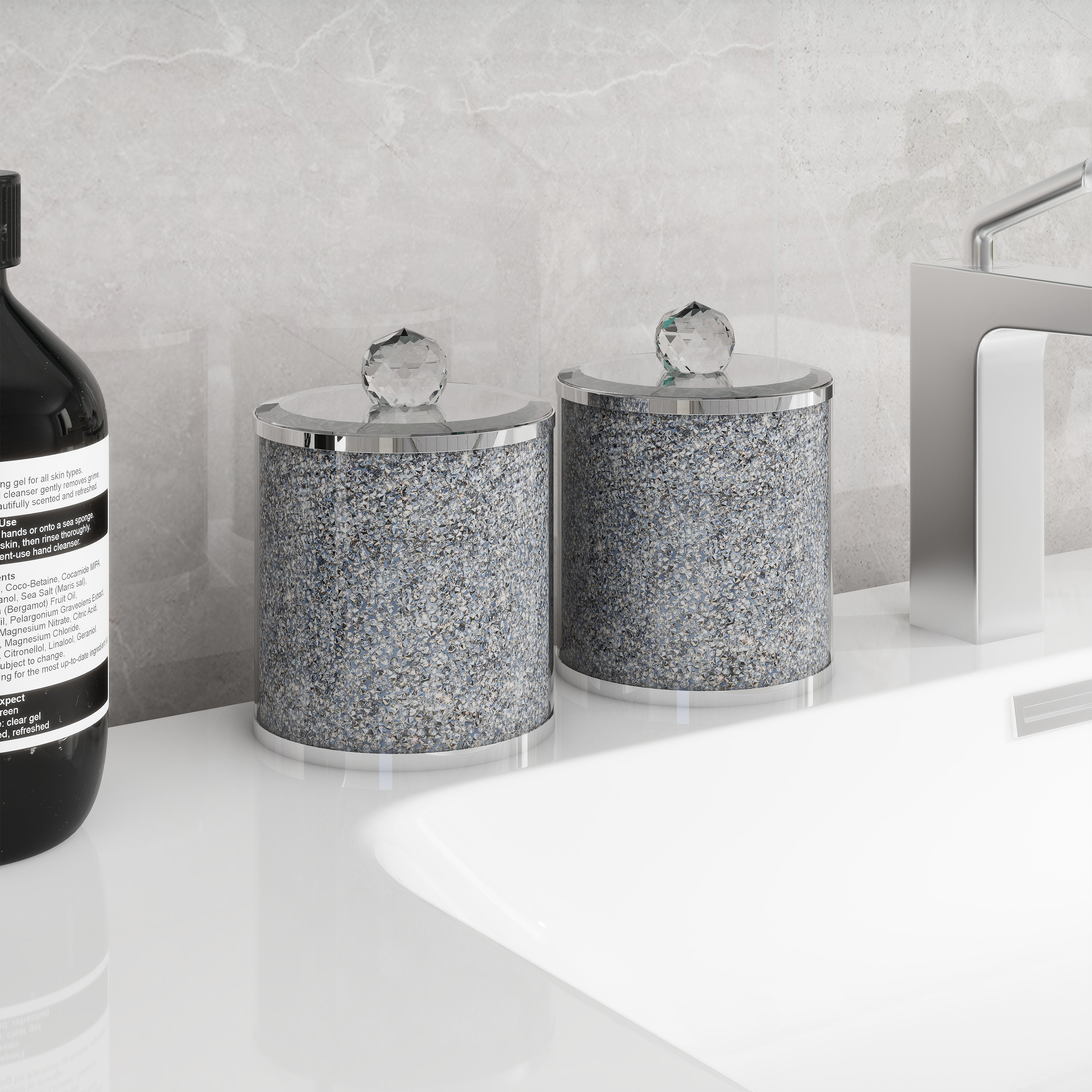 Rosdorf Park Crushed Diamond Glass 3 Piece Coffee, Tea, & Sugar Jar Set ...