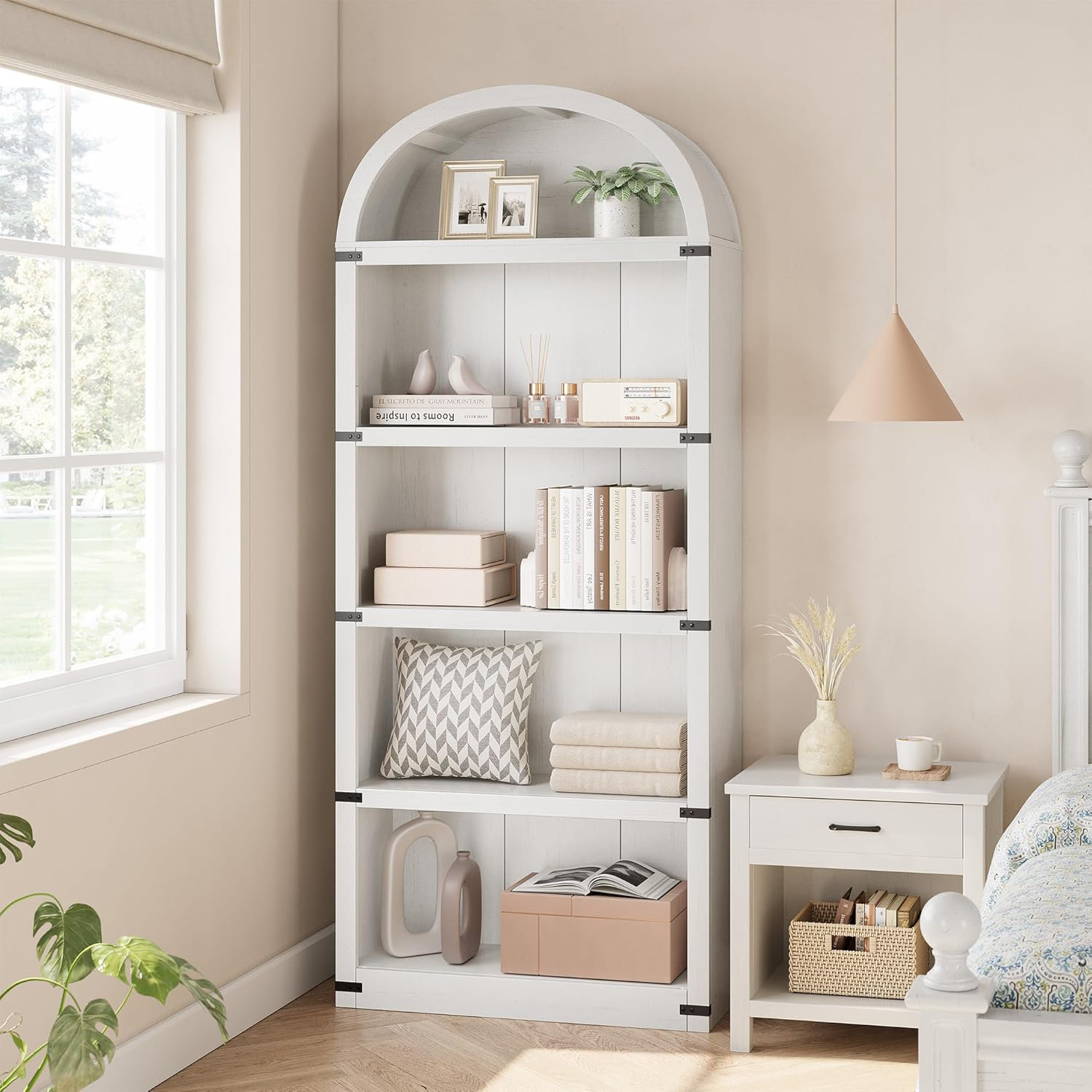 Gracie Oaks Bookcase Arched Bookshelf 71.65In Tall Bookcase Farmhouse ...