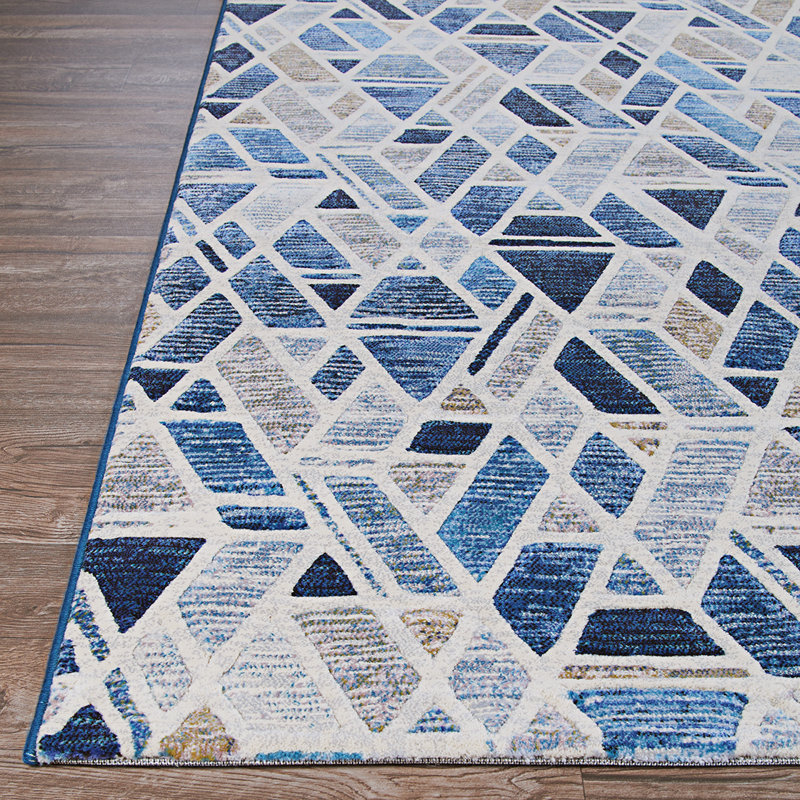 Highland Dunes Thiessen Bricks Graffiti Blue/Gray Area Rug & Reviews ...
