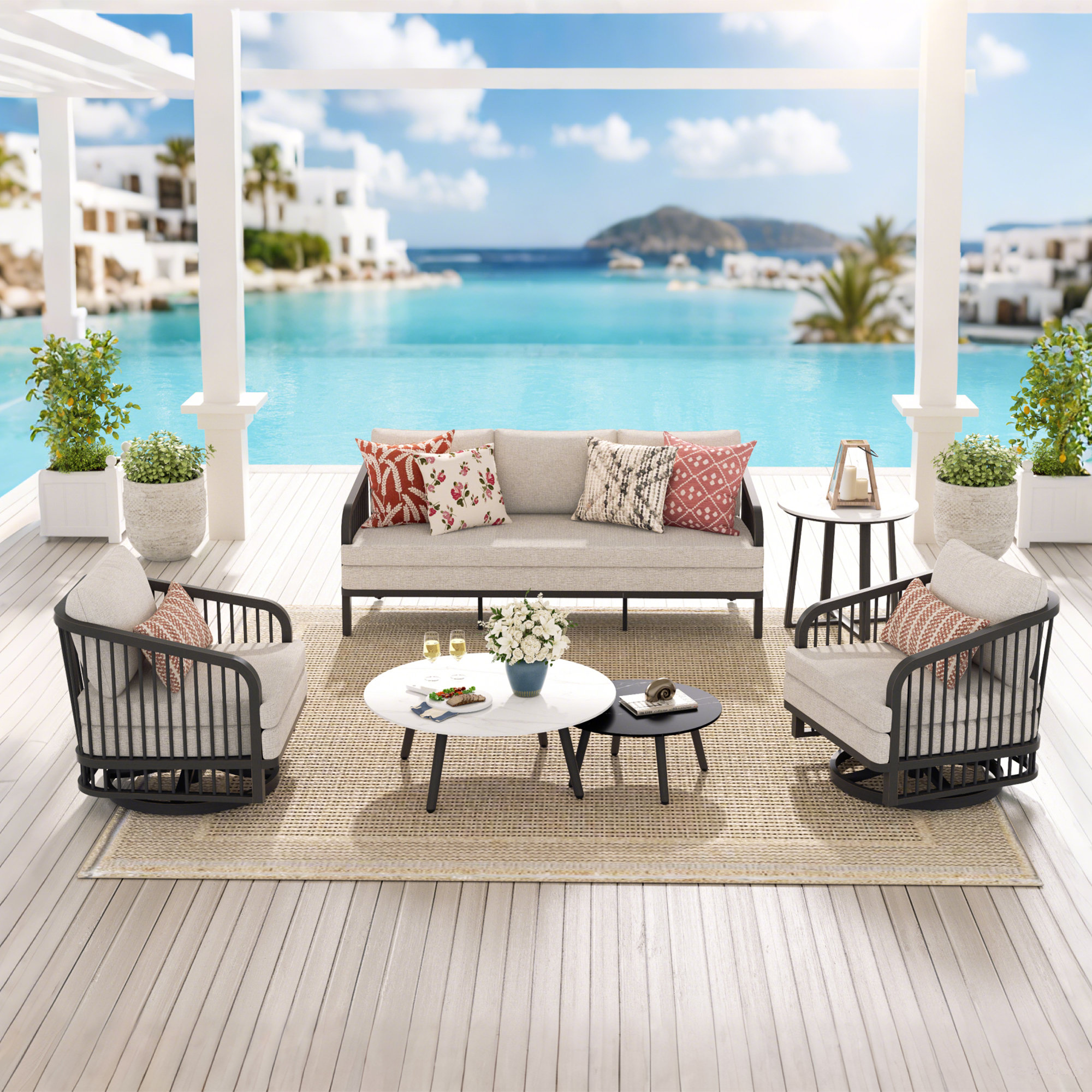 Peak Home Furnishings Asheville Patio Aluminum 5 Person Swivel ...