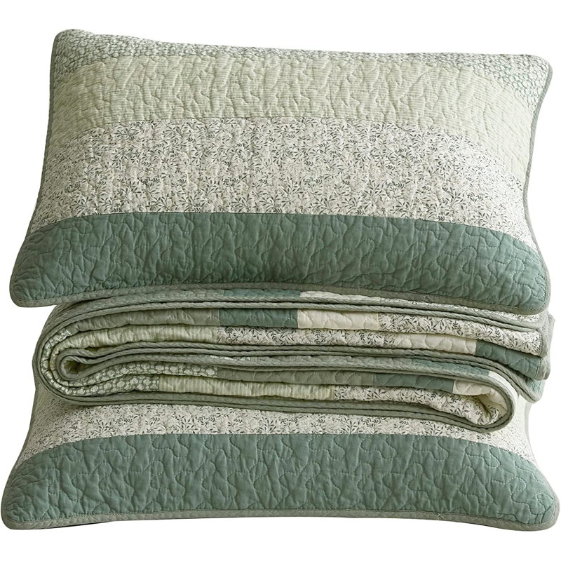 Chezmoi Collection Reed Floral Patchwork Cotton Quilt Set & Reviews ...