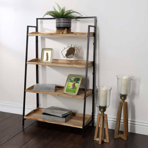 Birch Lane Wood and Metal 52"H Folding 4-level Shelf in Brown and Black ...
