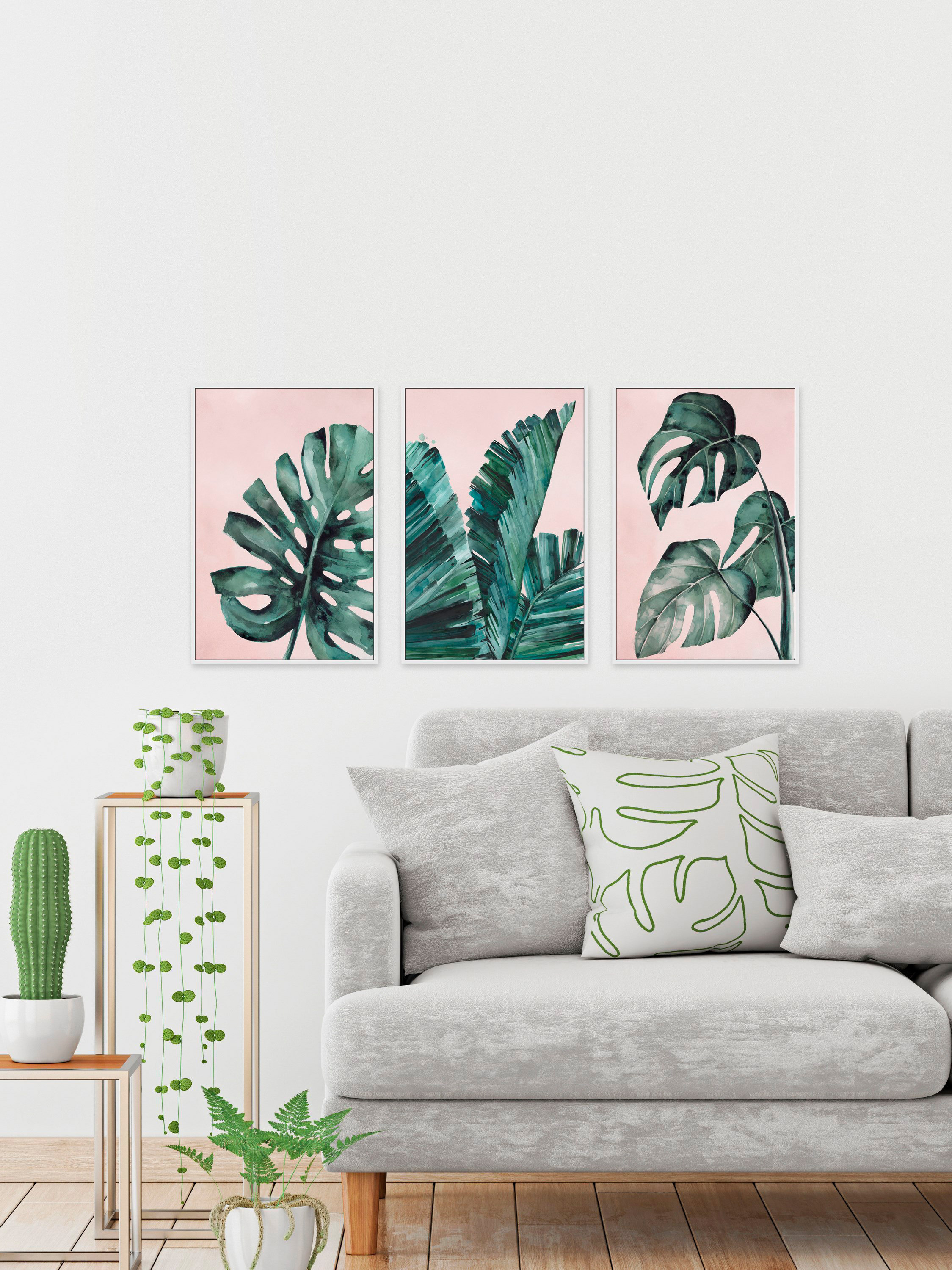 Wrought Studio™ Tropical Leaves Triptych - 3 Piece Print Set on Canvas ...