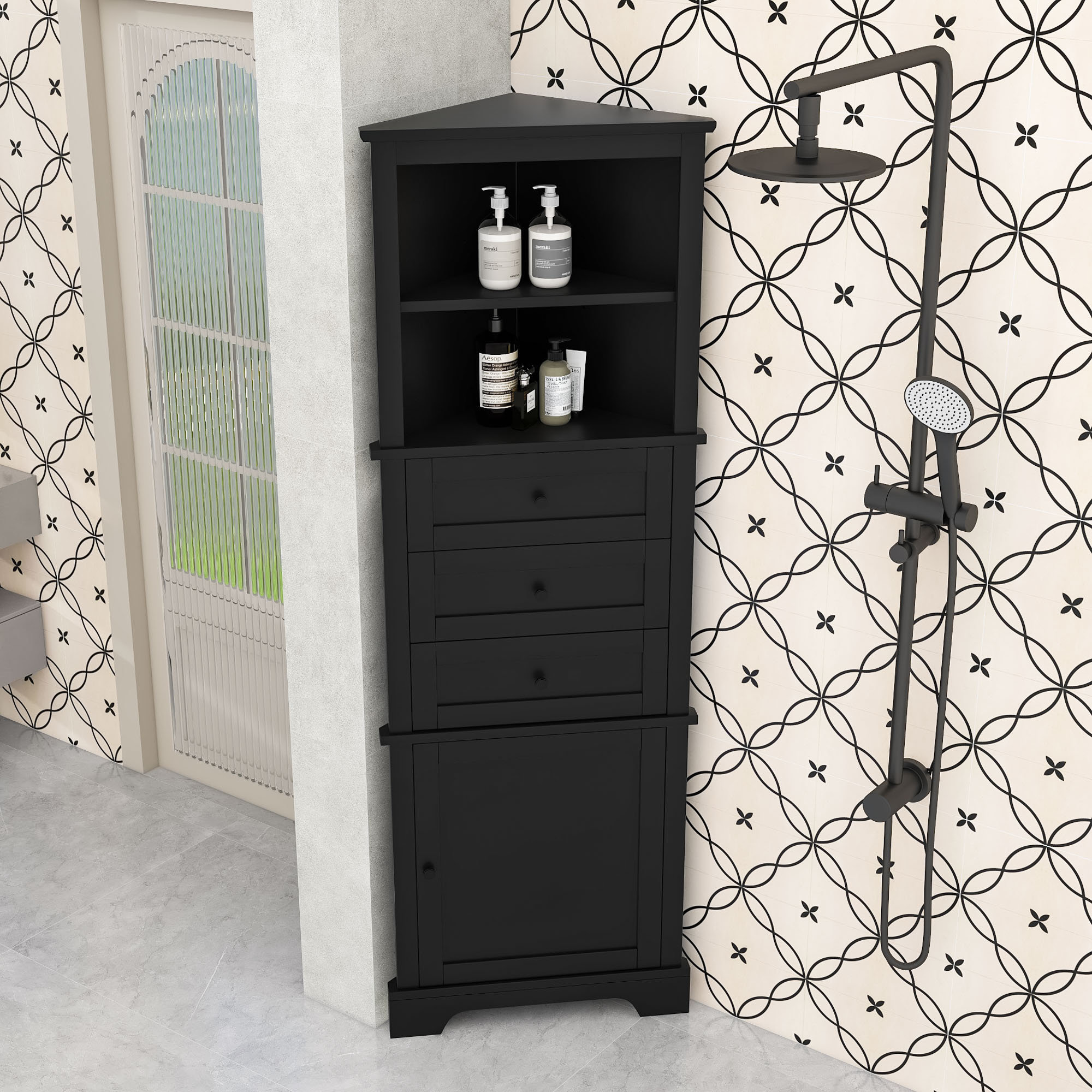 Lark Manor™ Triangle Bathroom Storage Cabinet with Storage Shelves and ...