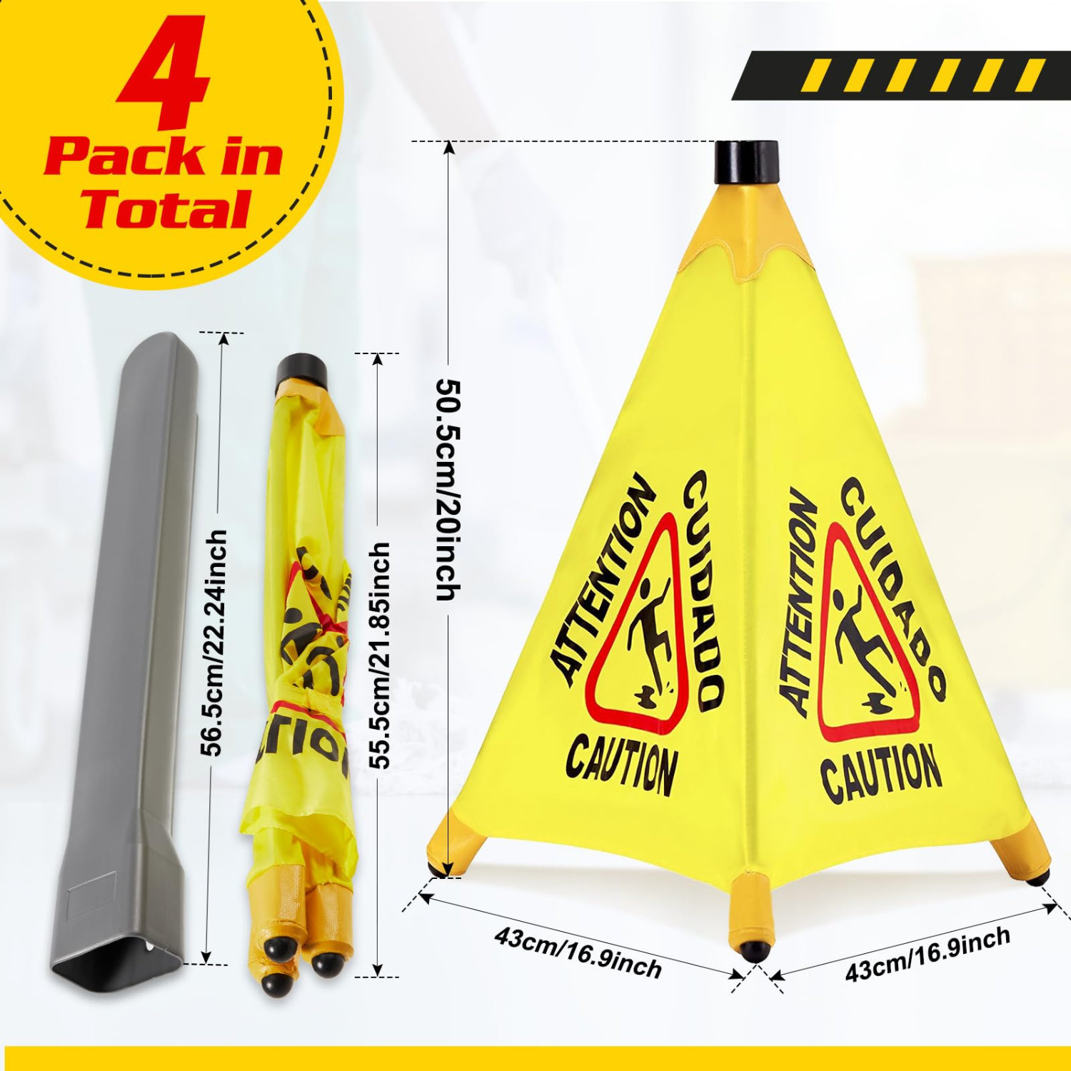 Orblue 4 Pcs Pop Up Wet Floor Sign With Storage Tube 20 Inch Wet Safety ...