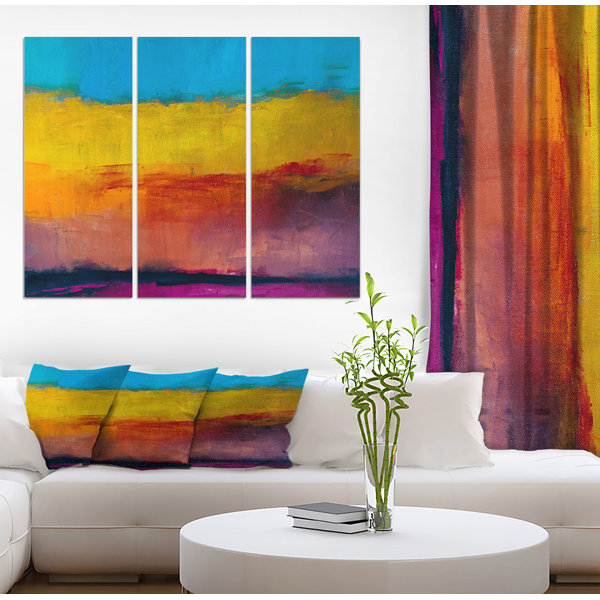 Bless international Yellow Blue Orange In Abstract On Canvas 3 Pieces ...