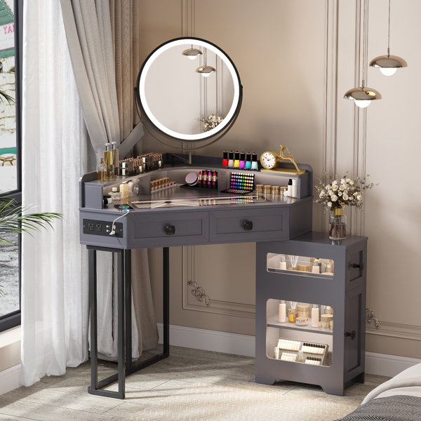 Ivy Bronx Machalik Corner Makeup Vanity With Mirror & Reviews | Wayfair