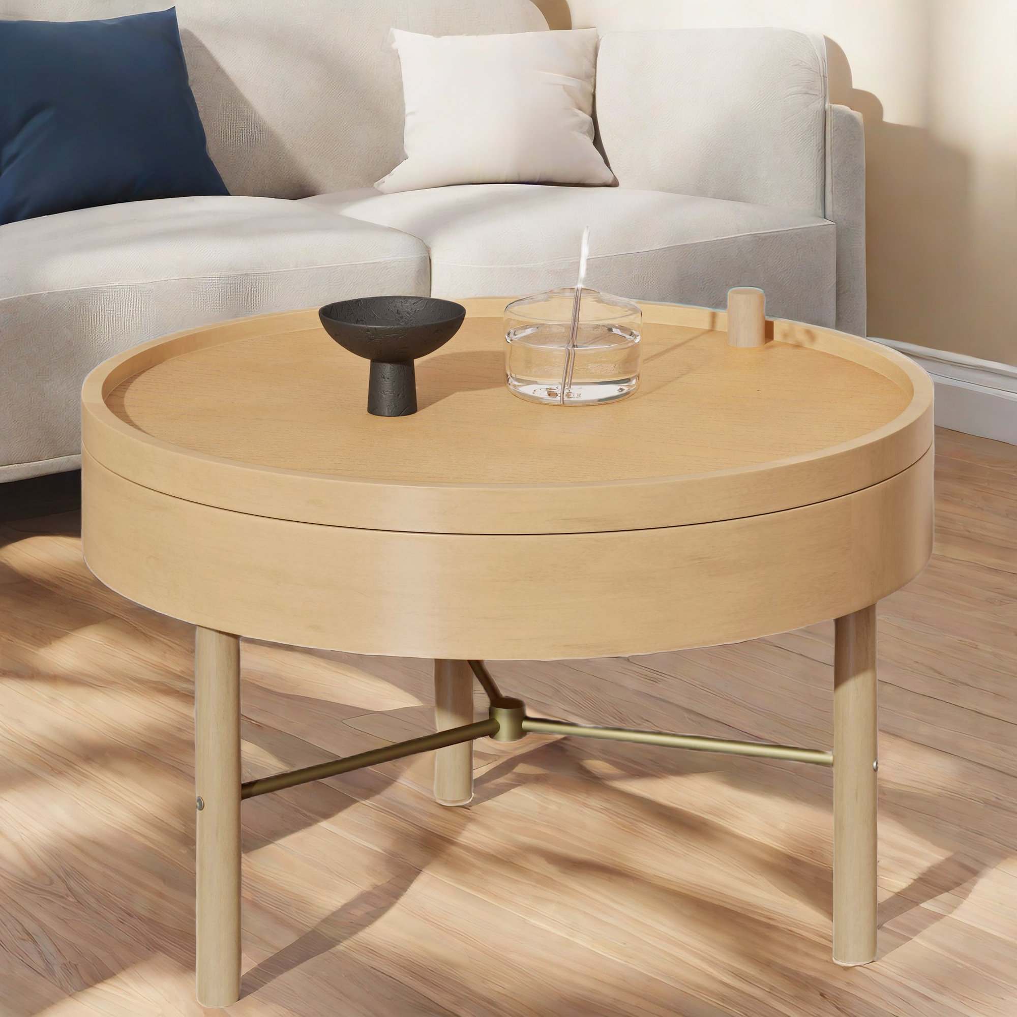 Ebern Designs Pelletier Modern Round Coffee Table with Rotating Top ...