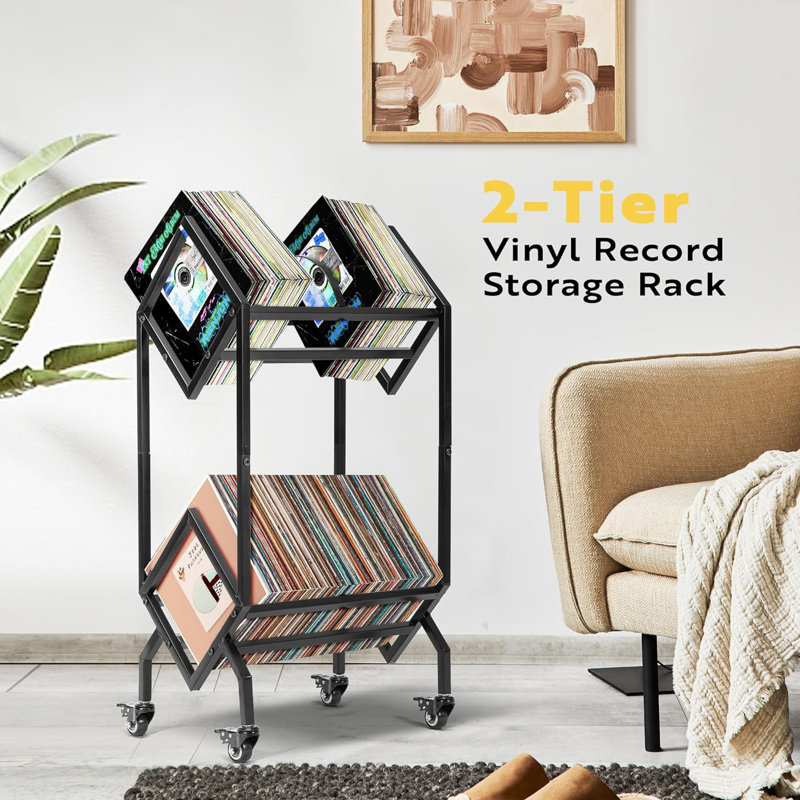 17 Stories 34.3'' H 2 Tier Vinyl Record Storage Rack & Reviews | Wayfair