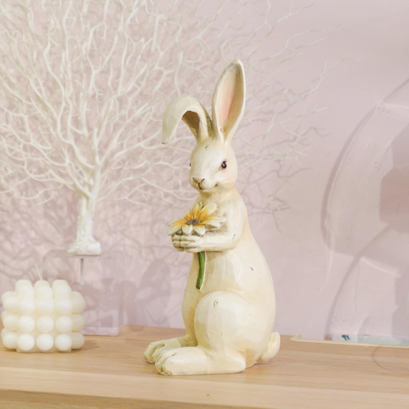 Ophelia & Co. Indoor Bunny Statues with Flower | Wayfair