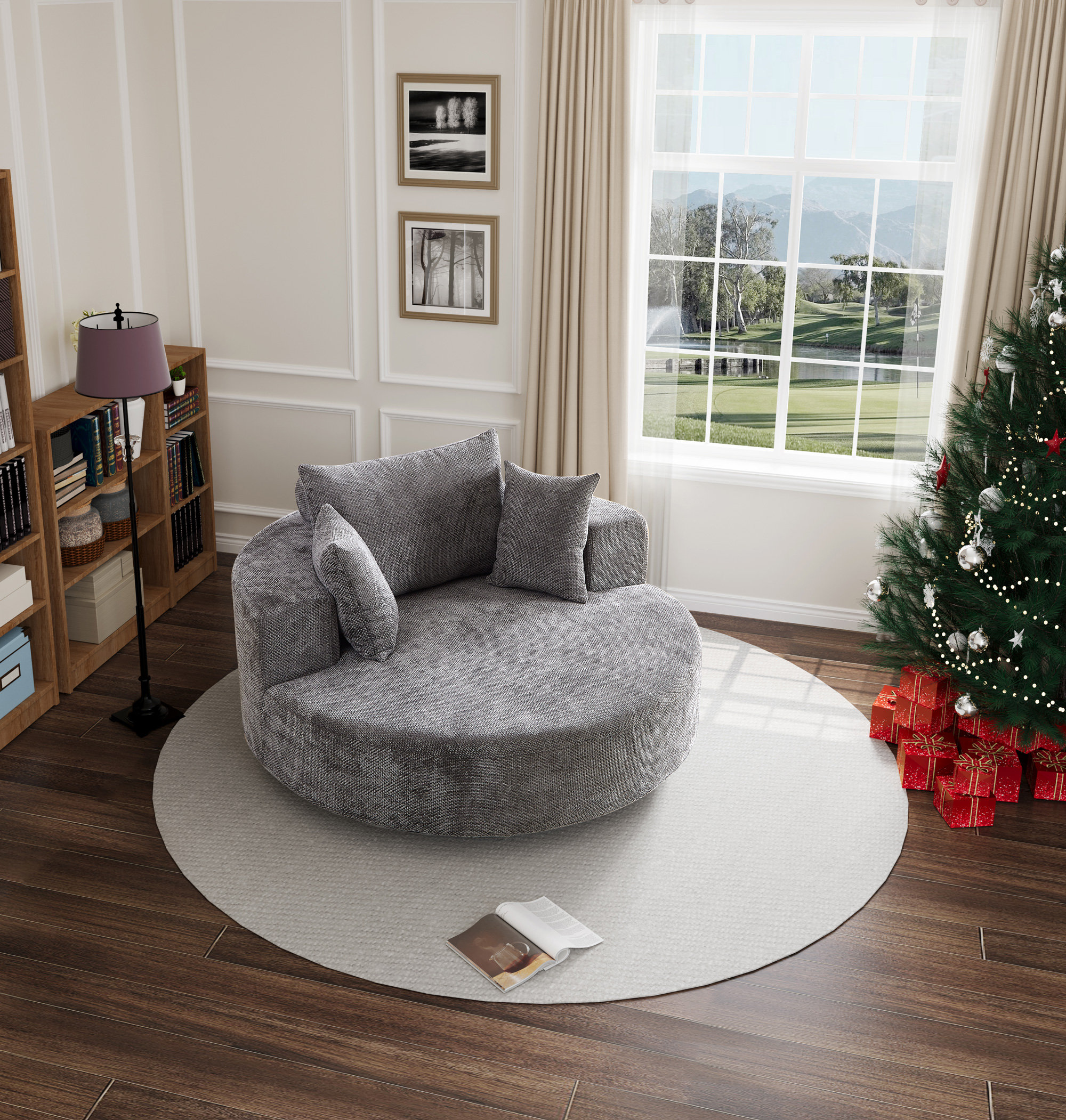 Latitude Run® Chenille Round Accent Chair With 360 Degree Swivel Metal ...