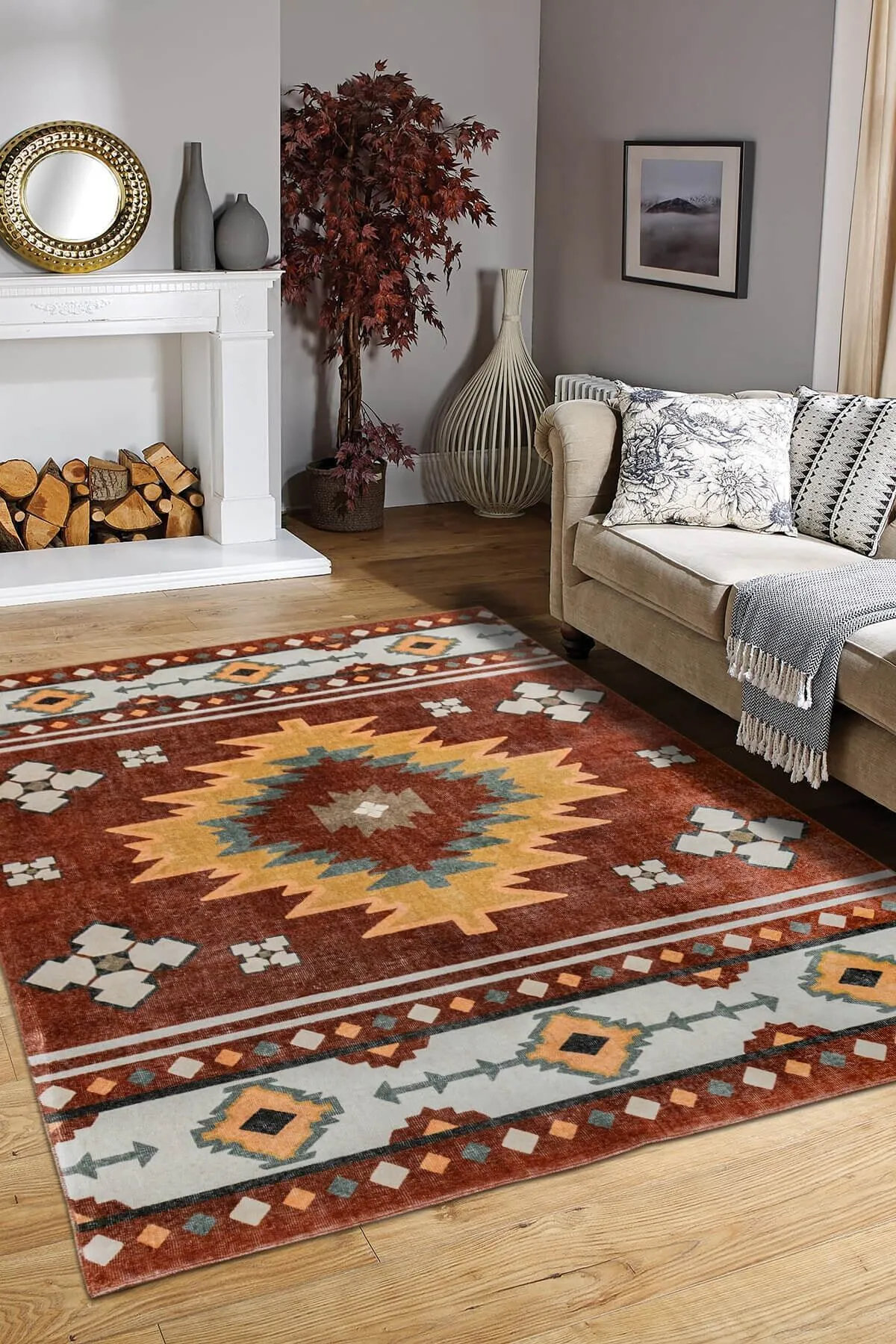 Foundry Select Fuga Soft Textured Brown Ethnic Pattern Rug - Wayfair Canada