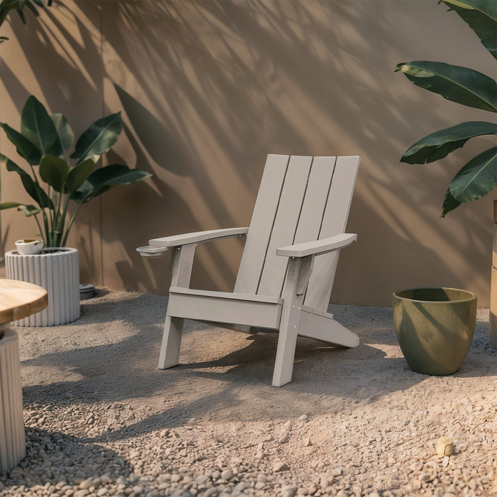 Highland Dunes Black and Tan Adirondack Patio Chair with Cup Holder ...