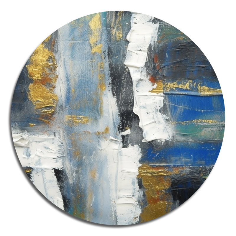 Ivy Bronx Ethereal Knowing Royal Blue And Gold I - Abstract Round Metal ...