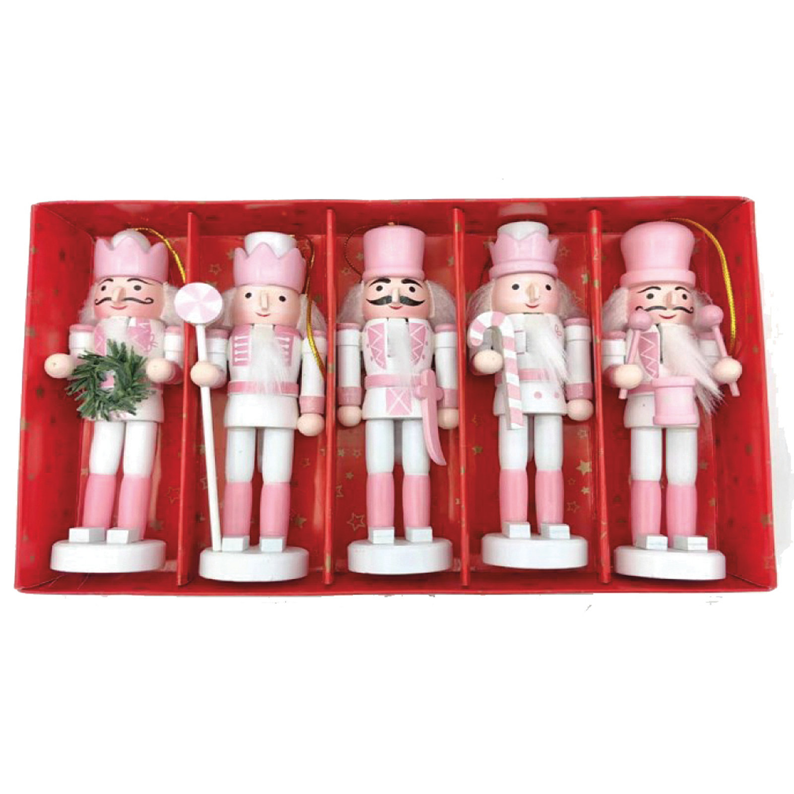 Fleur De Lis Living 5" Pink & White Nutcrackers, Set of 5 | Wayfair