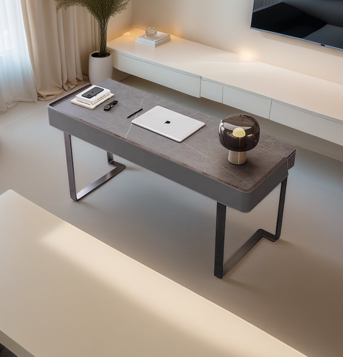 Stella Trek 62.99" Grey Rectangular Solid Wood+Stainless Steel desks ...