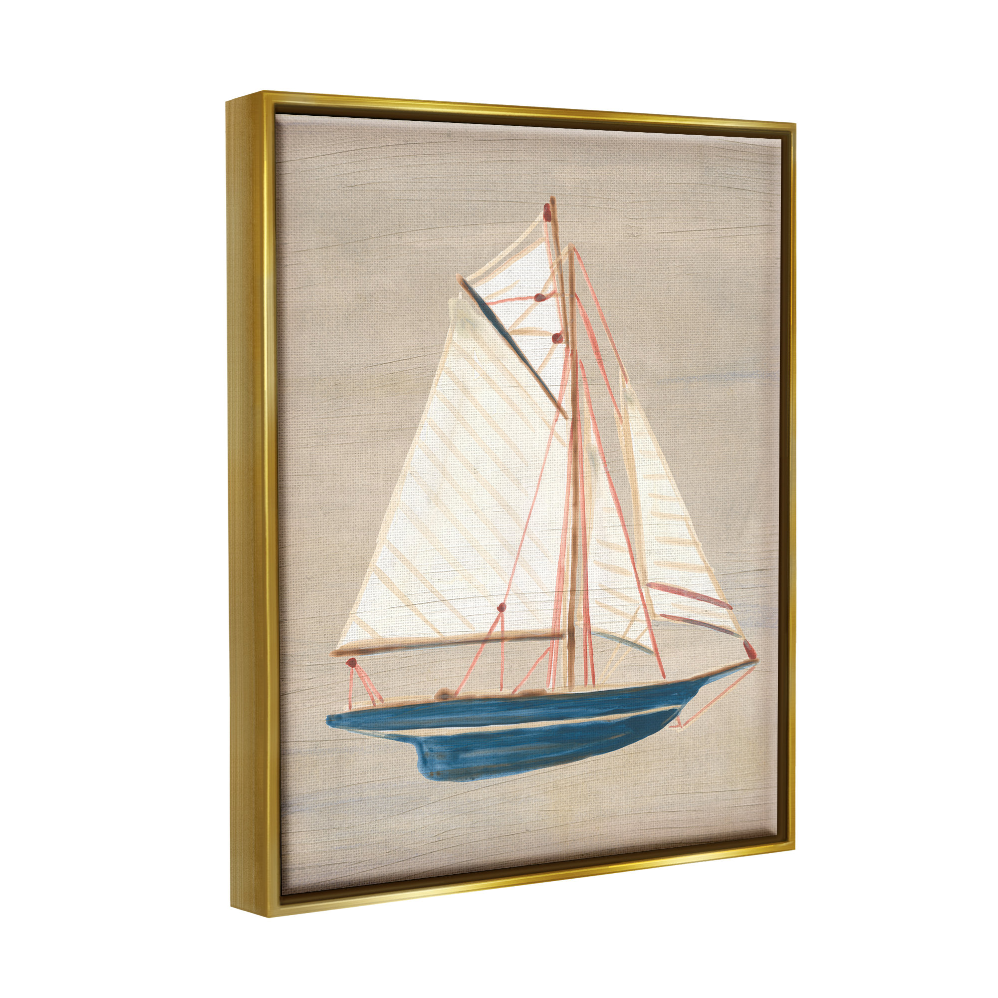 Breakwater Bay Rustic Blue Sailboat Framed On Canvas by June Erica Vess ...